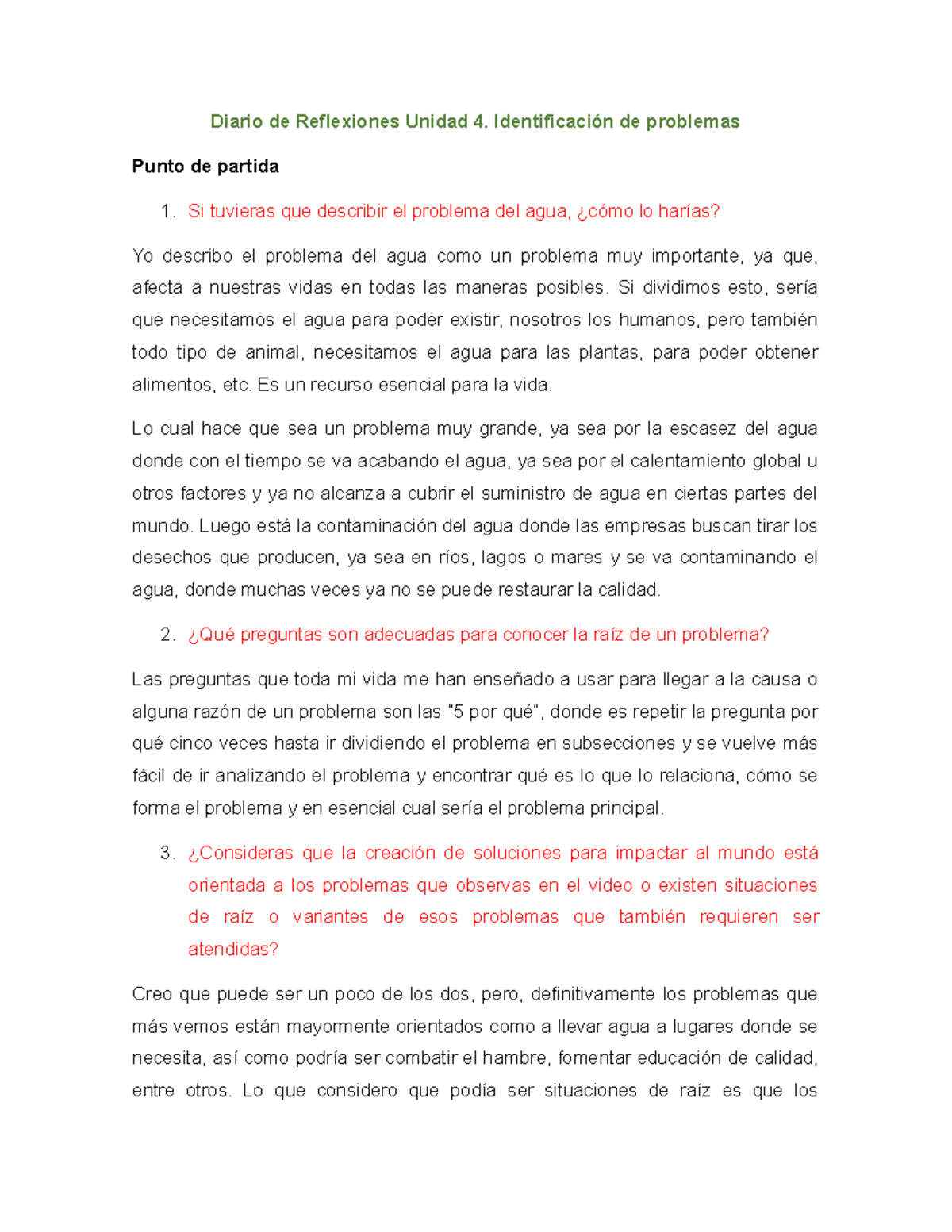 Diario de Reflexiones Unidad 4 - Identificación de problemas Punto de partida Si tuvieras que ...