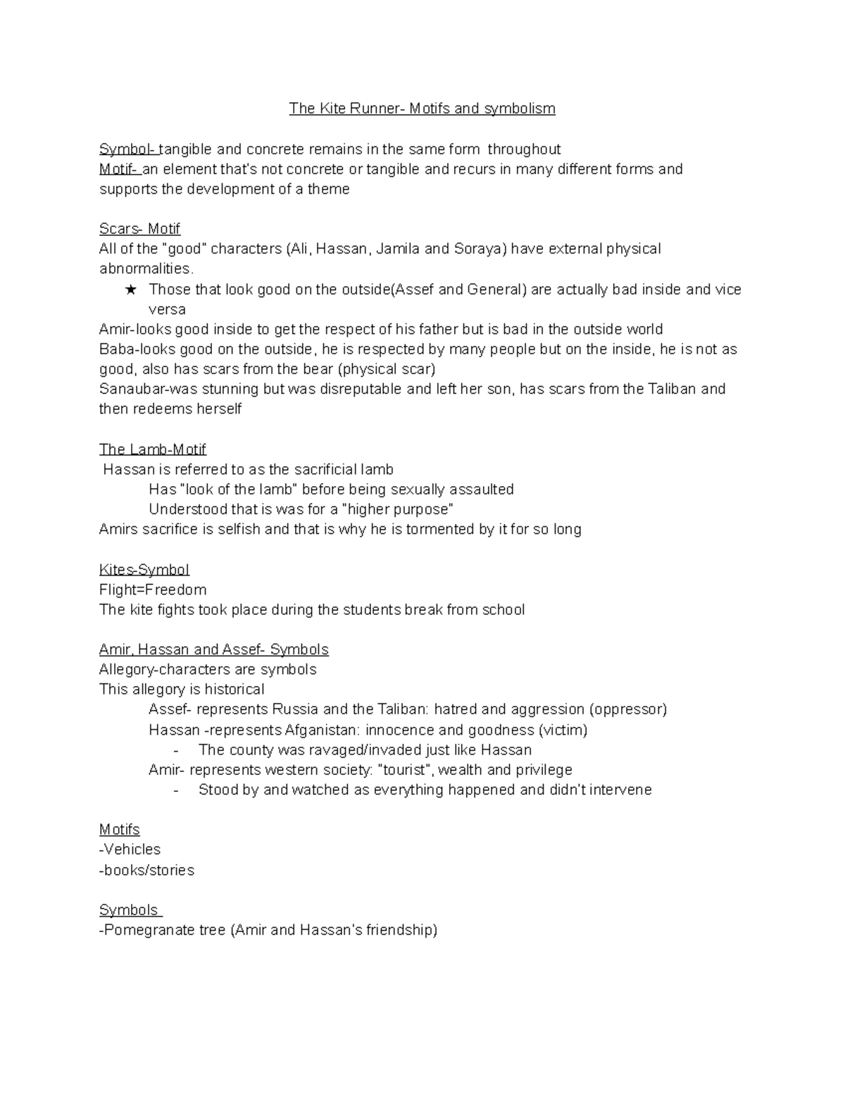 Motifs and symbolism - uit7 - The Kite Runner- Motifs and symbolism ...