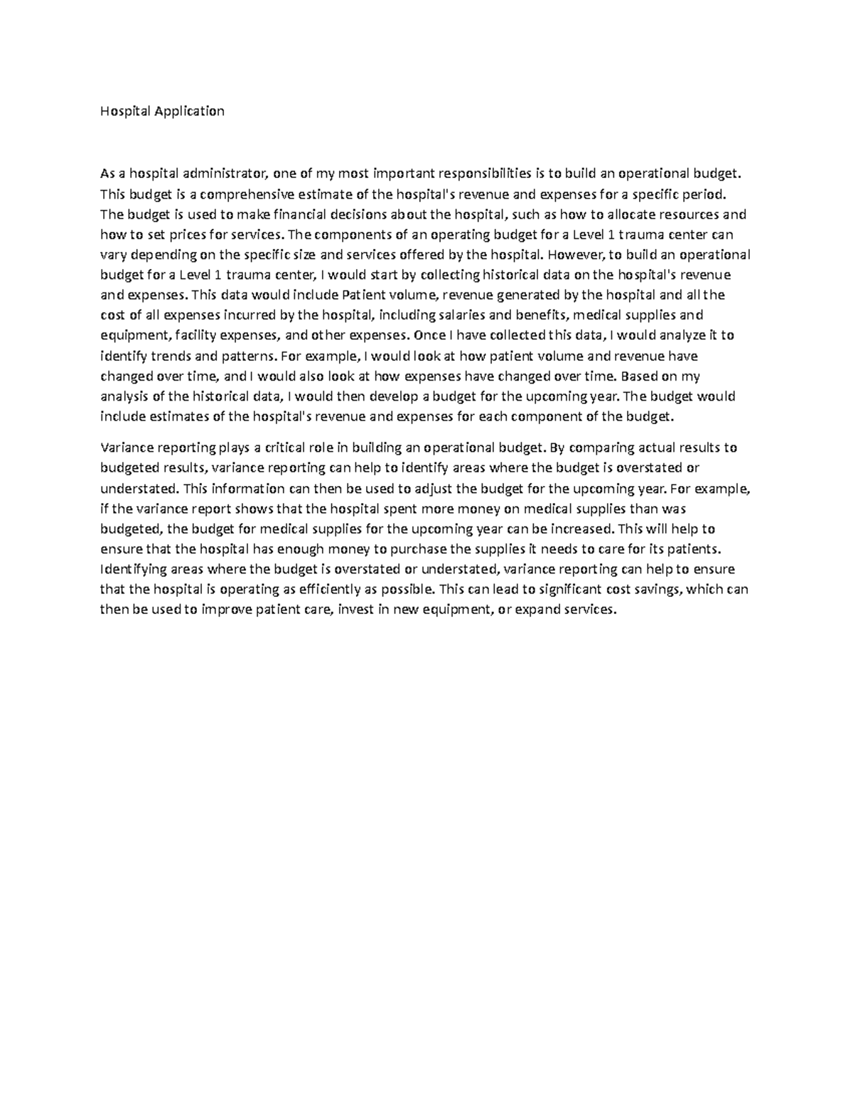 Hospital Application - essay - Hospital Application As a hospital ...