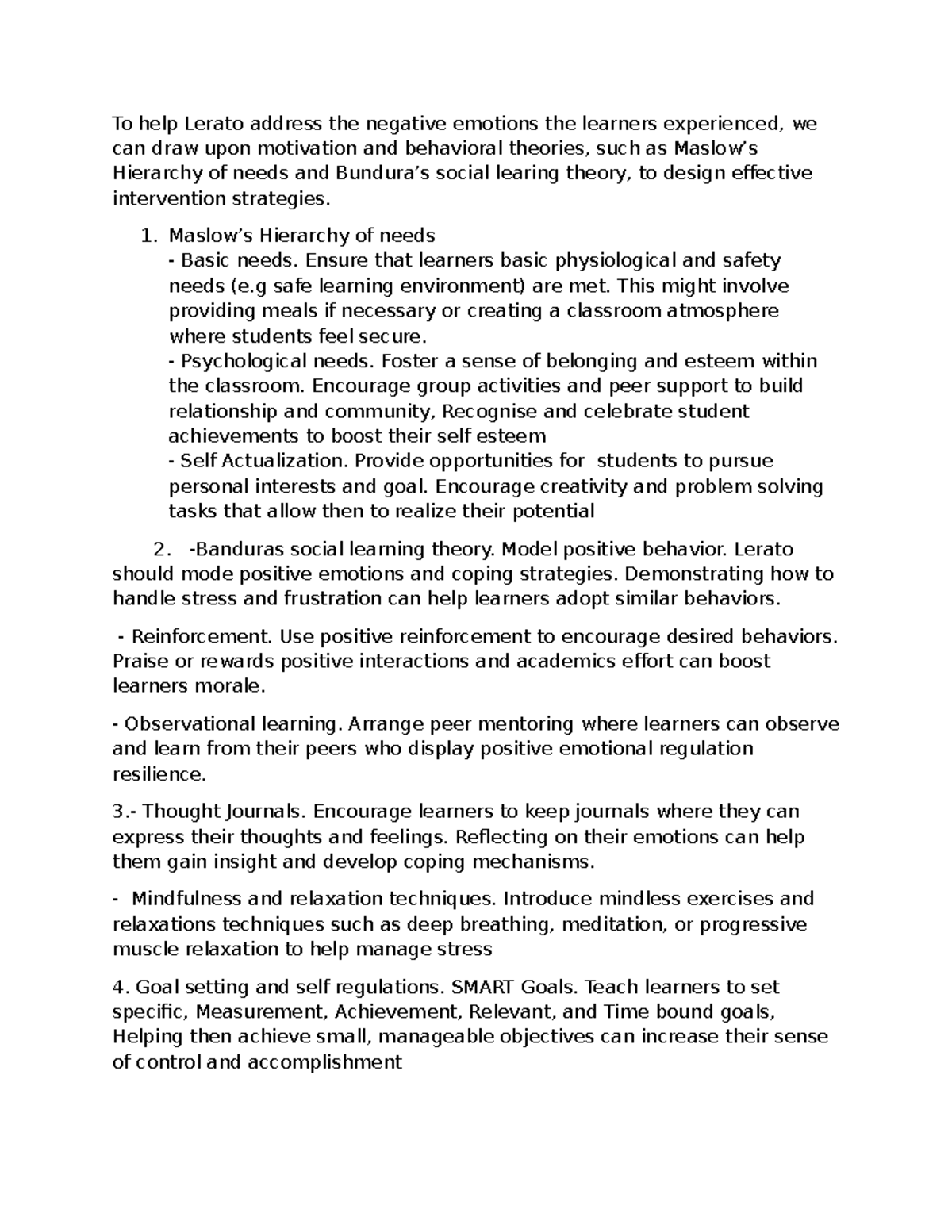 Ass 4 cps - Essay - To help Lerato address the negative emotions the ...