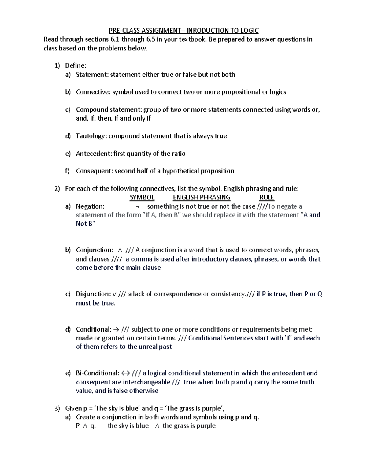 3F95F7C2 2326 4F76 A18C 5C76A04453 F4 - PRE-CLASS ASSIGNMENT– INRODUCTION TO LOGIC Read through ...