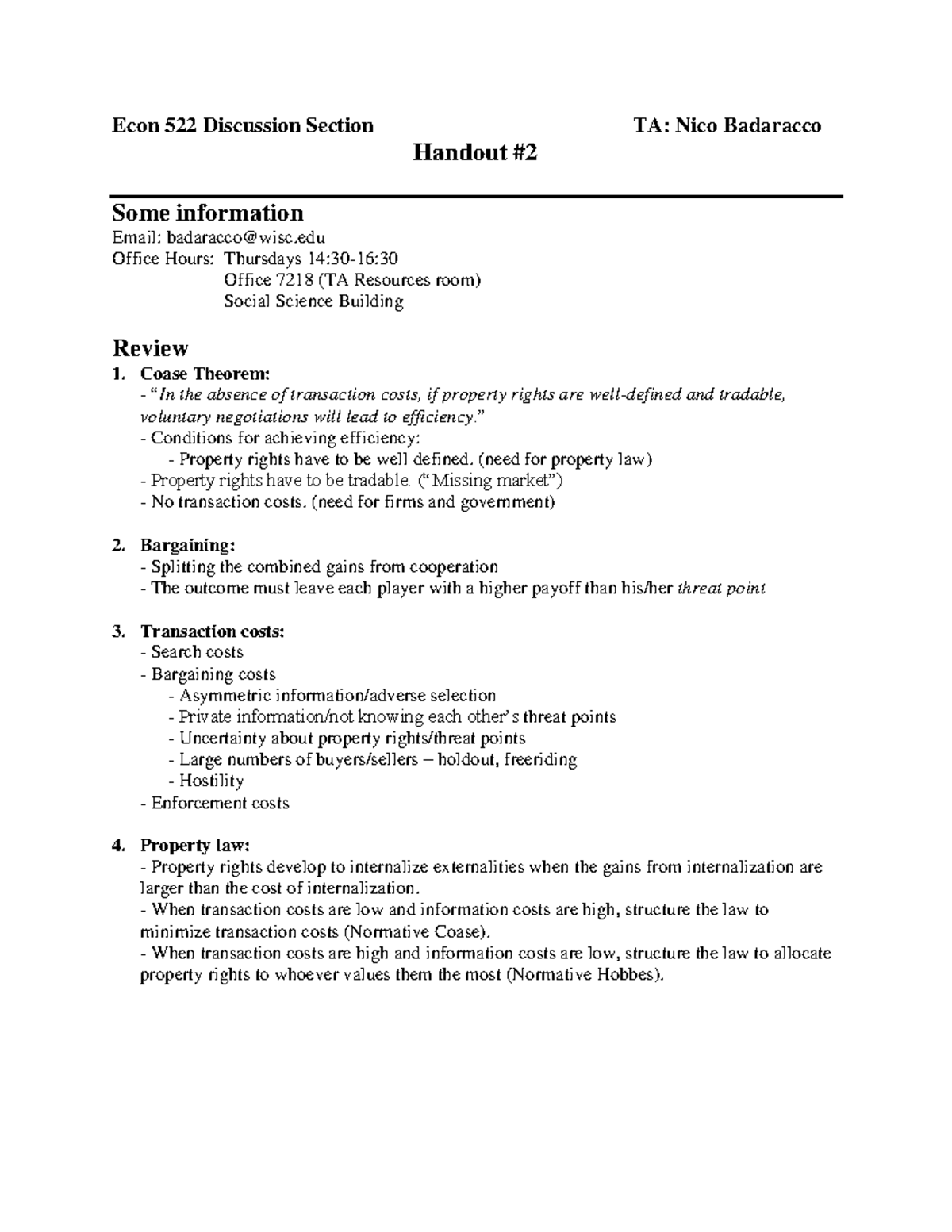 Handout-2-sol - Problems+Answers - Econ 522 Discussion Section TA: Nico ...