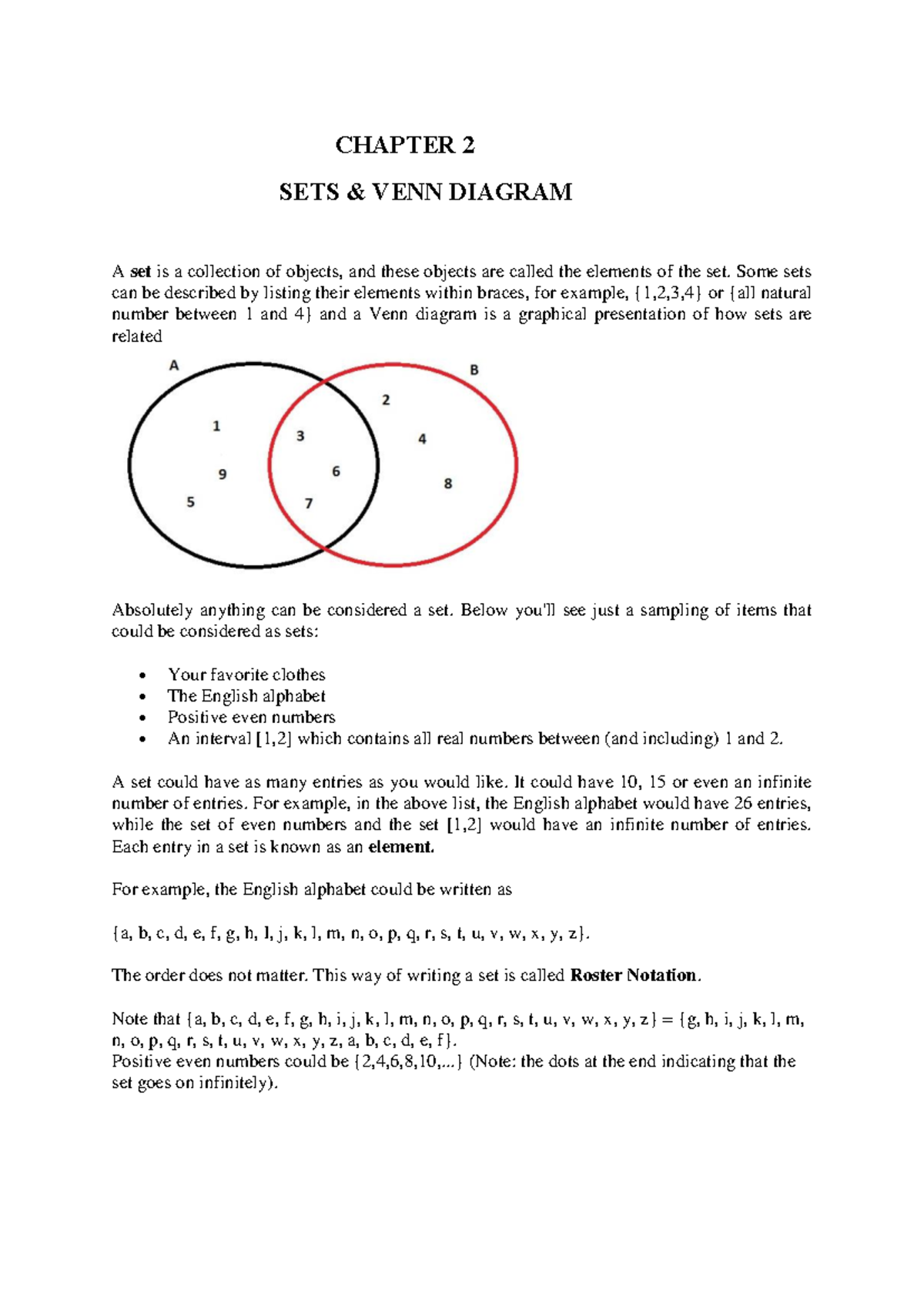 Sets - Sets notes - CHAPTER 2 SETS & VENN DIAGRAM A set is a collection ...