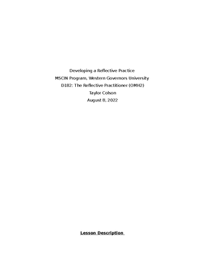 OHM2 Task 1-Developing a Reflective Practice - Developing a Reflective Practice Summer Henson ...