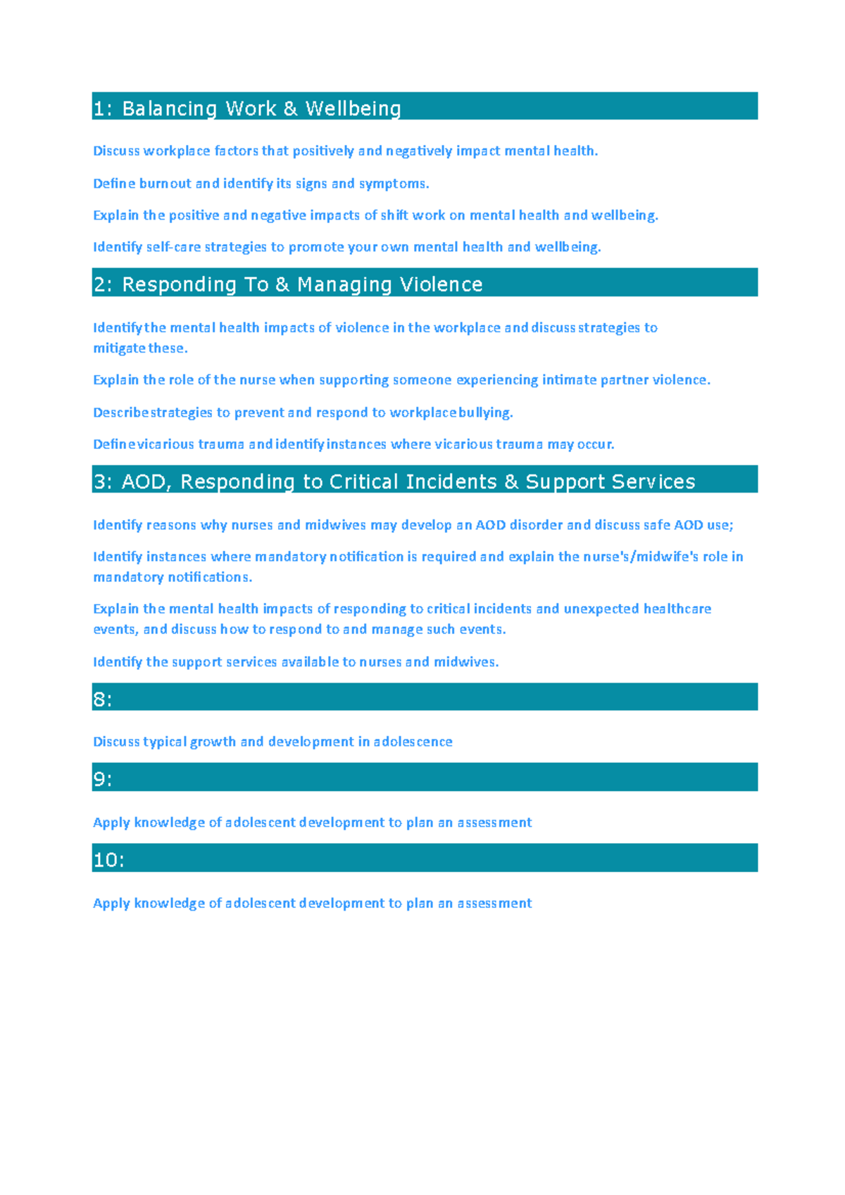 ILOs - ILOs for the unit - 1: Balancing Work & Wellbeing Discuss ...