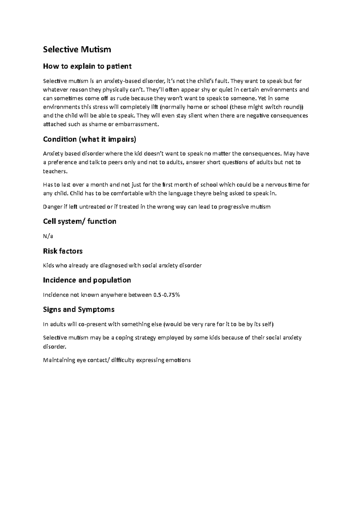 Selective Mutism cheat sheet - Selective Mutism How to explain to ...