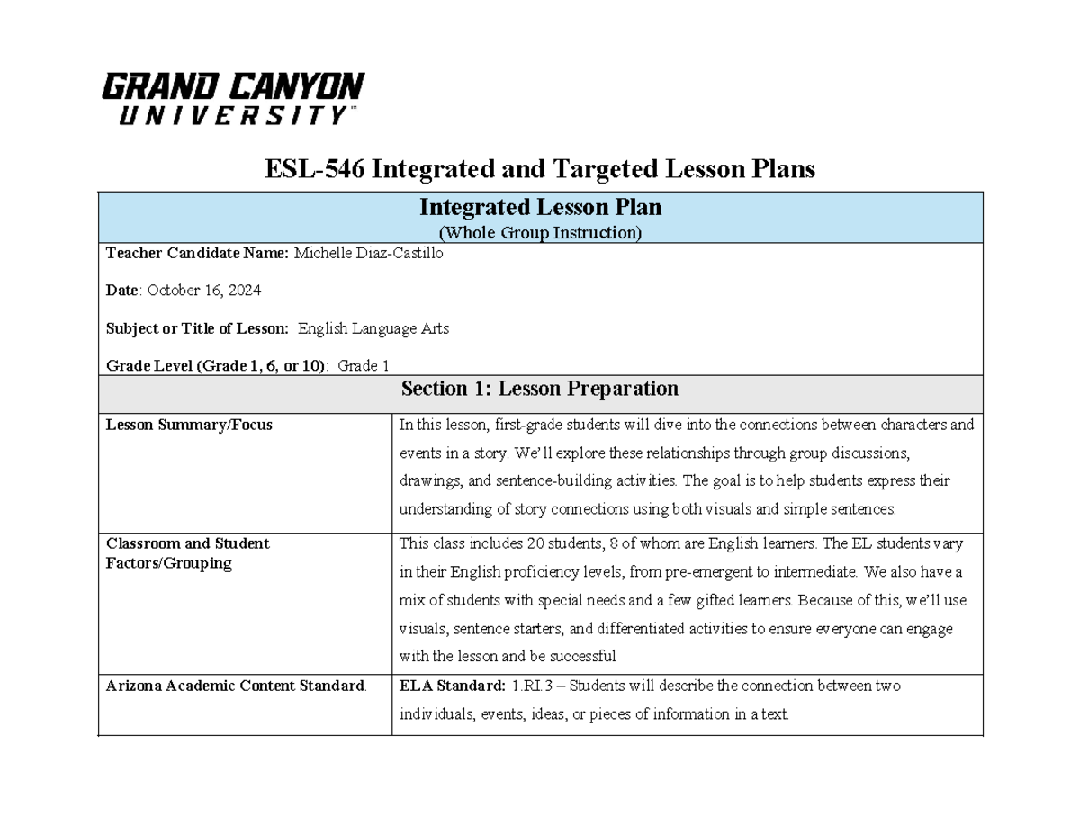 ESL 546 - Lesson Planning for English Learners - Michelle Diaz-Castillo ...