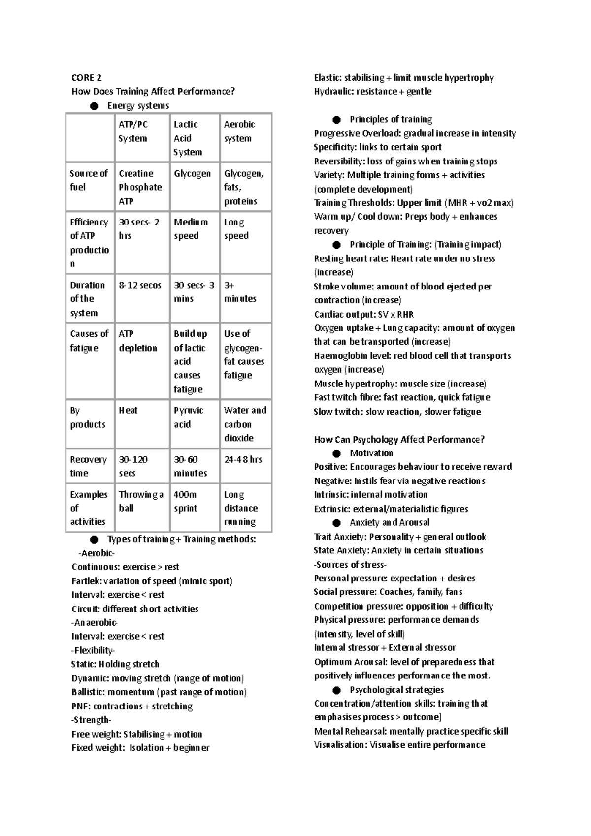 Pdhpe cheat sheets - CORE 2 How Does Training Affect Performance ...