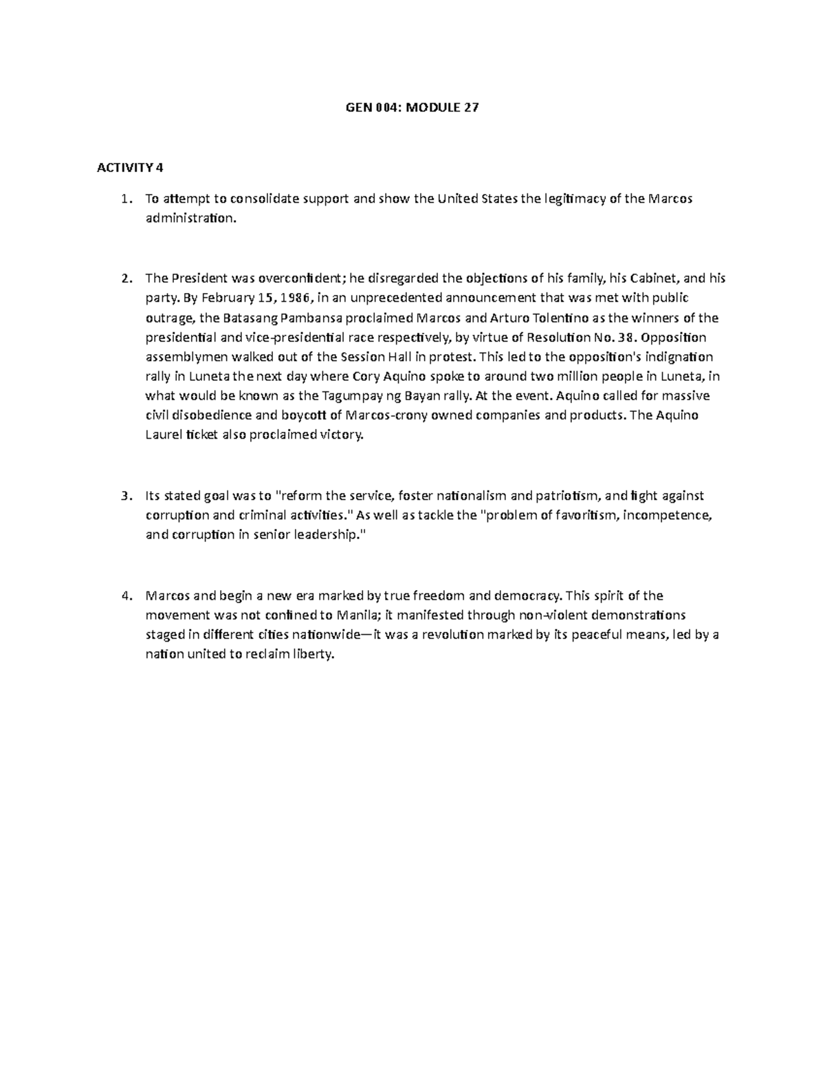 GEN 004 - Module 27 - GEN 004: MODULE 27 ACTIVITY 4 To attempt to ...