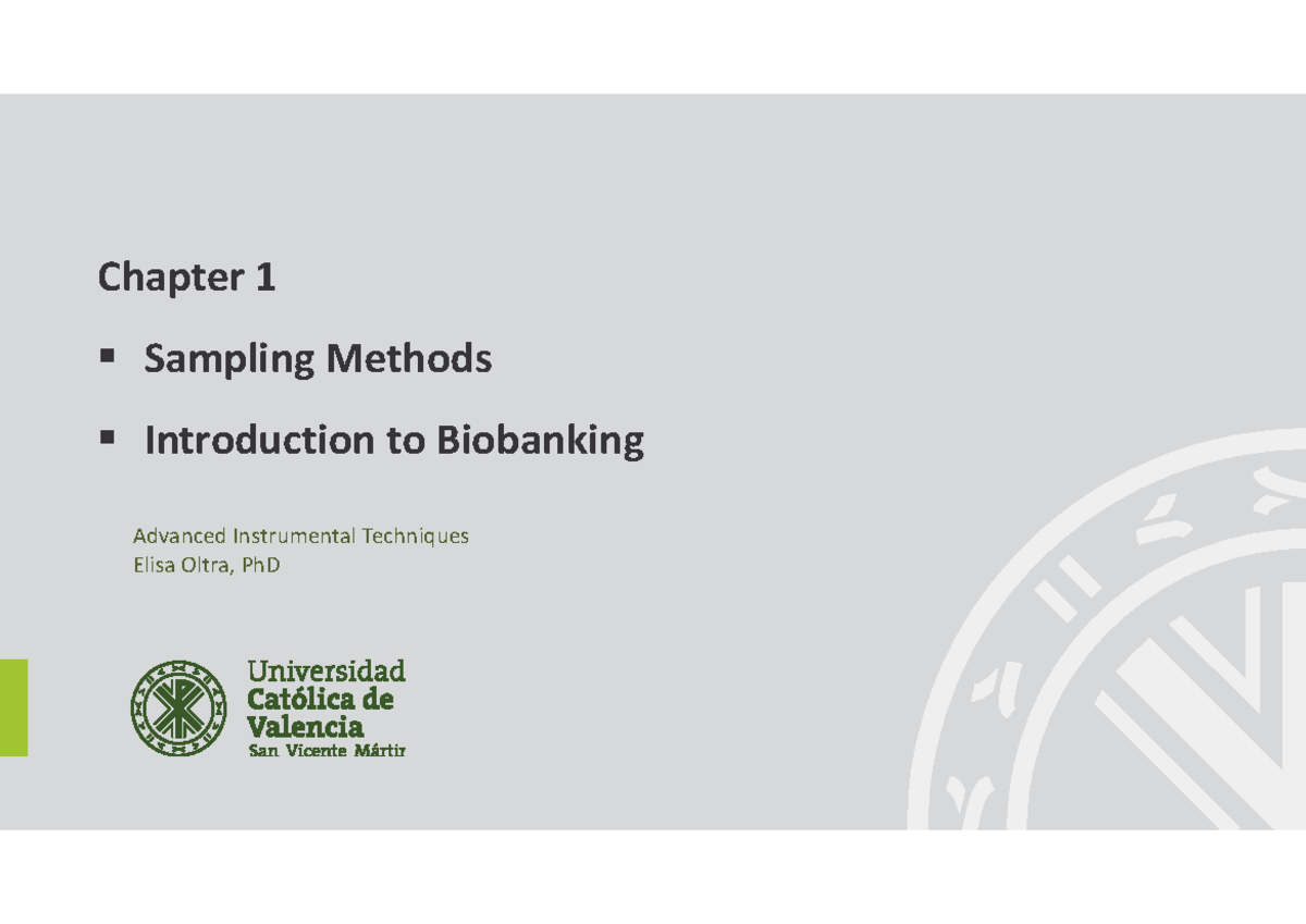 Class 1 2021 2022 - Técnicas instrumentales avanzadas - Chapter 1 Sampling Methods Introduction ...