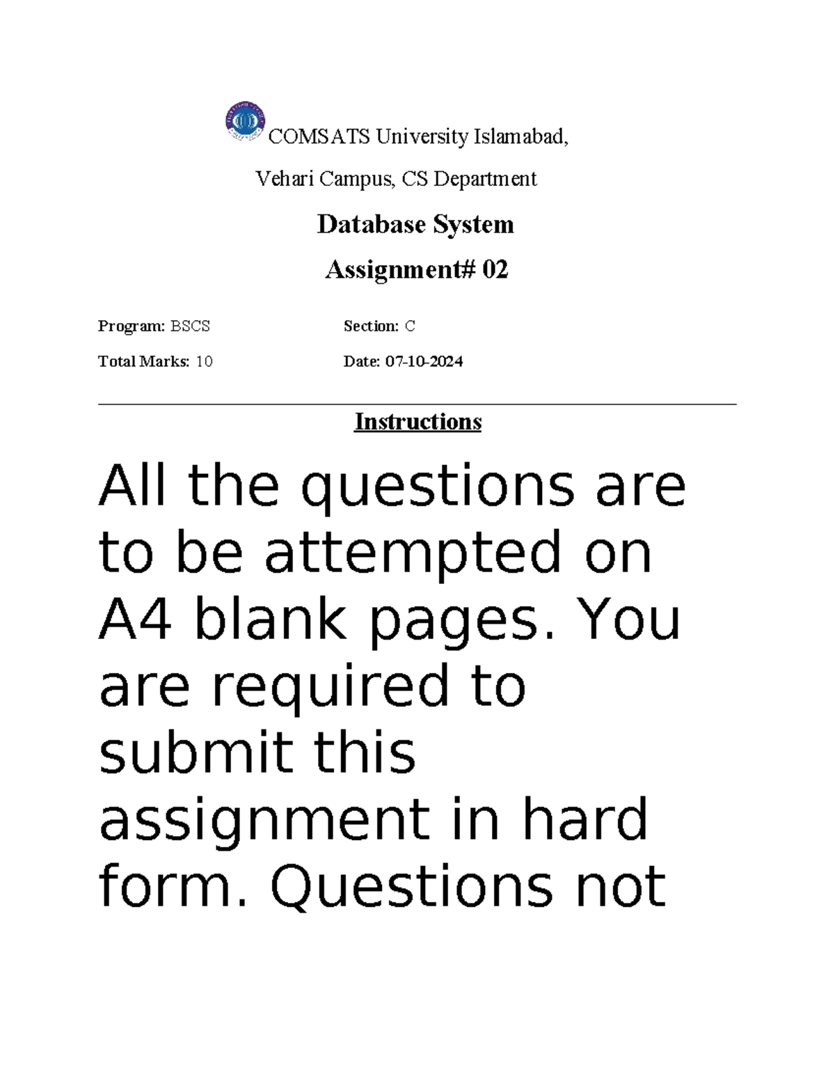 Assignment 1 - notes - COMSATS University Islamabad, Vehari Campus, CS ...