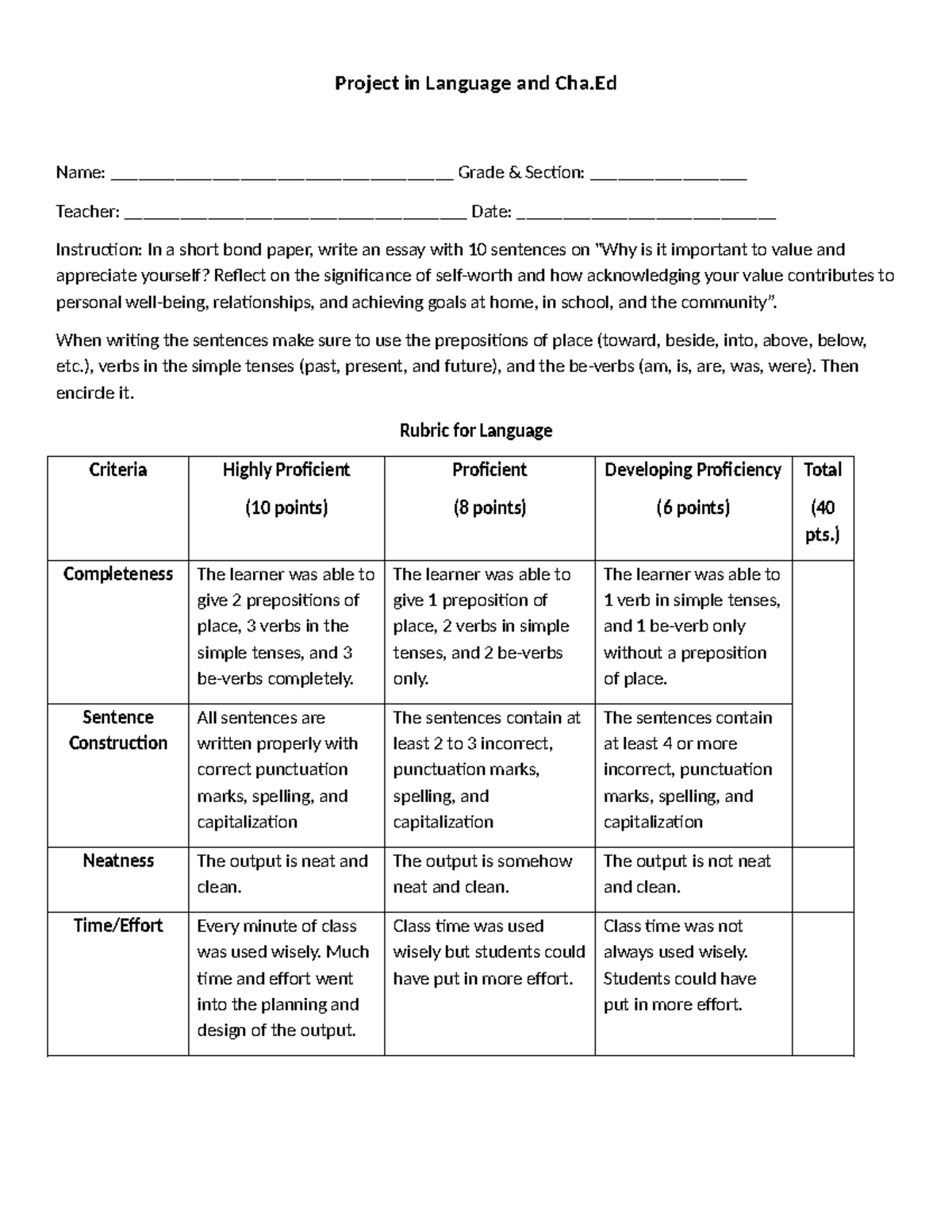 Grade 3 Project Plan # 2.1 with Subject Integration in Language and Cha ...