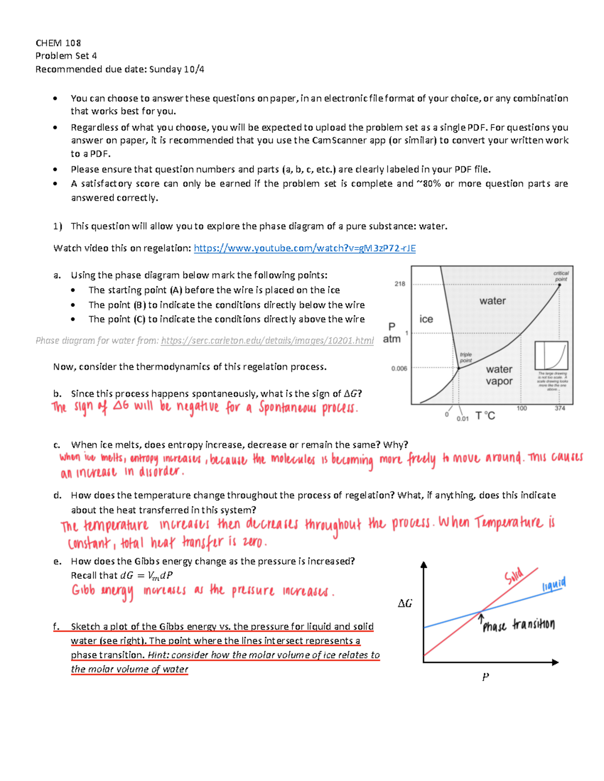Module 4 problem set 1 - Pchem assignments - CHEM 108 Problem Set 4 ...