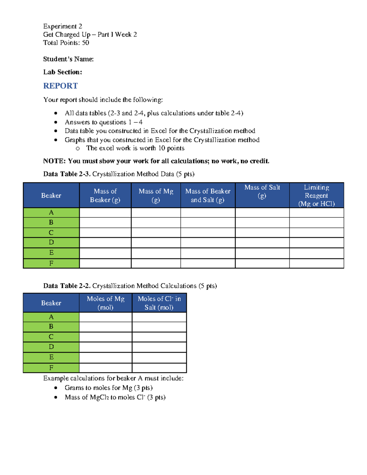 CHEM 109 Exp. 2 - Get Charged Up Part I - week 2 - Experiment 2 Get ...