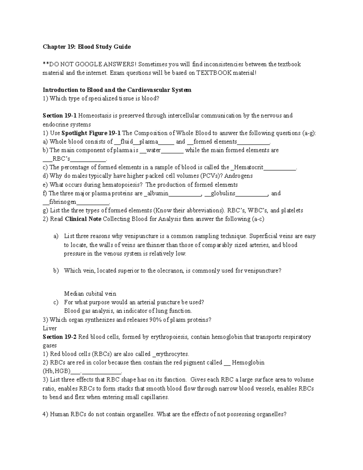 Chapter 19 Study Guide - Chapter 19: Blood Study Guide **DO NOT GOOGLE ...