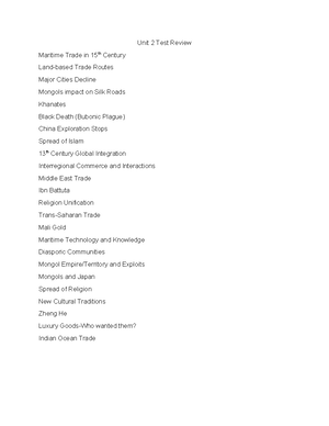 - AP World History Unit 2 Study Guide - Unit 2: Networks of Exchange ...
