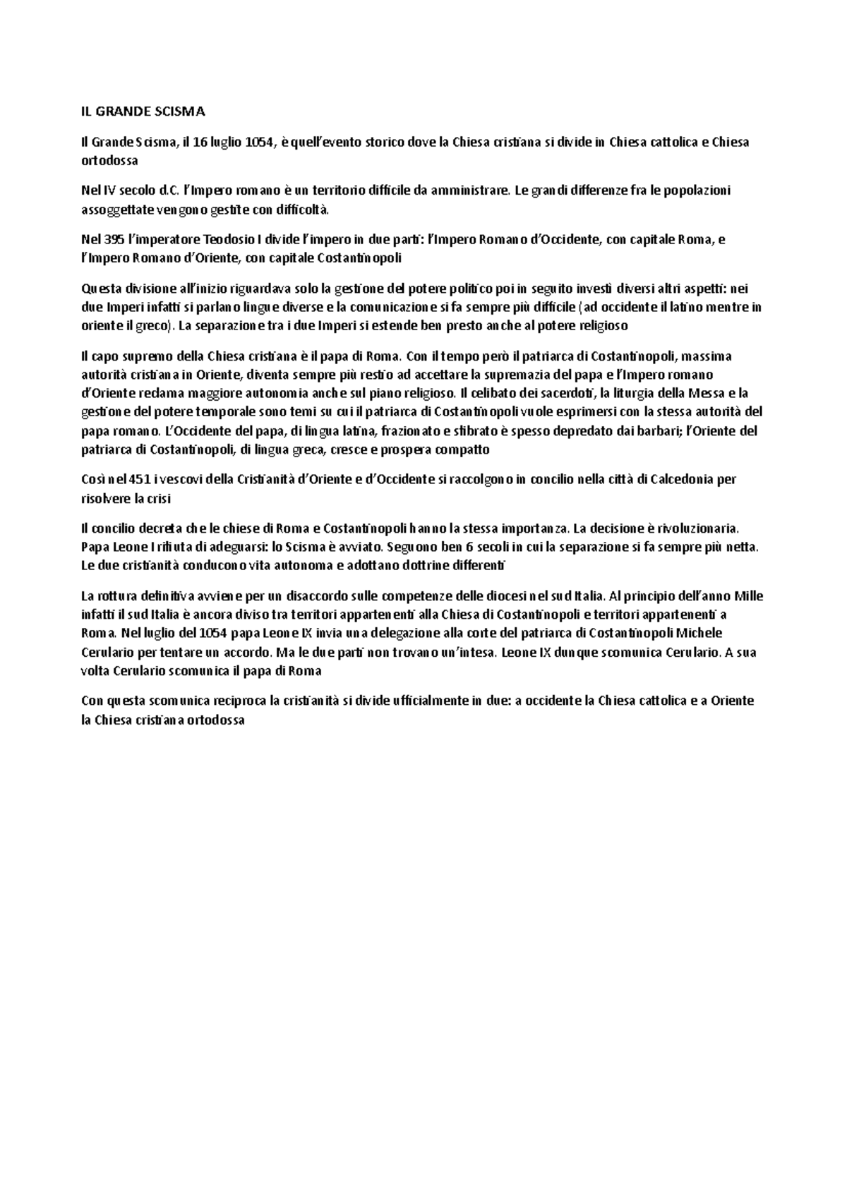 Il grande scisma - APPUNTI LEZIONE - IL GRANDE SCISMA Il Grande Scisma ...