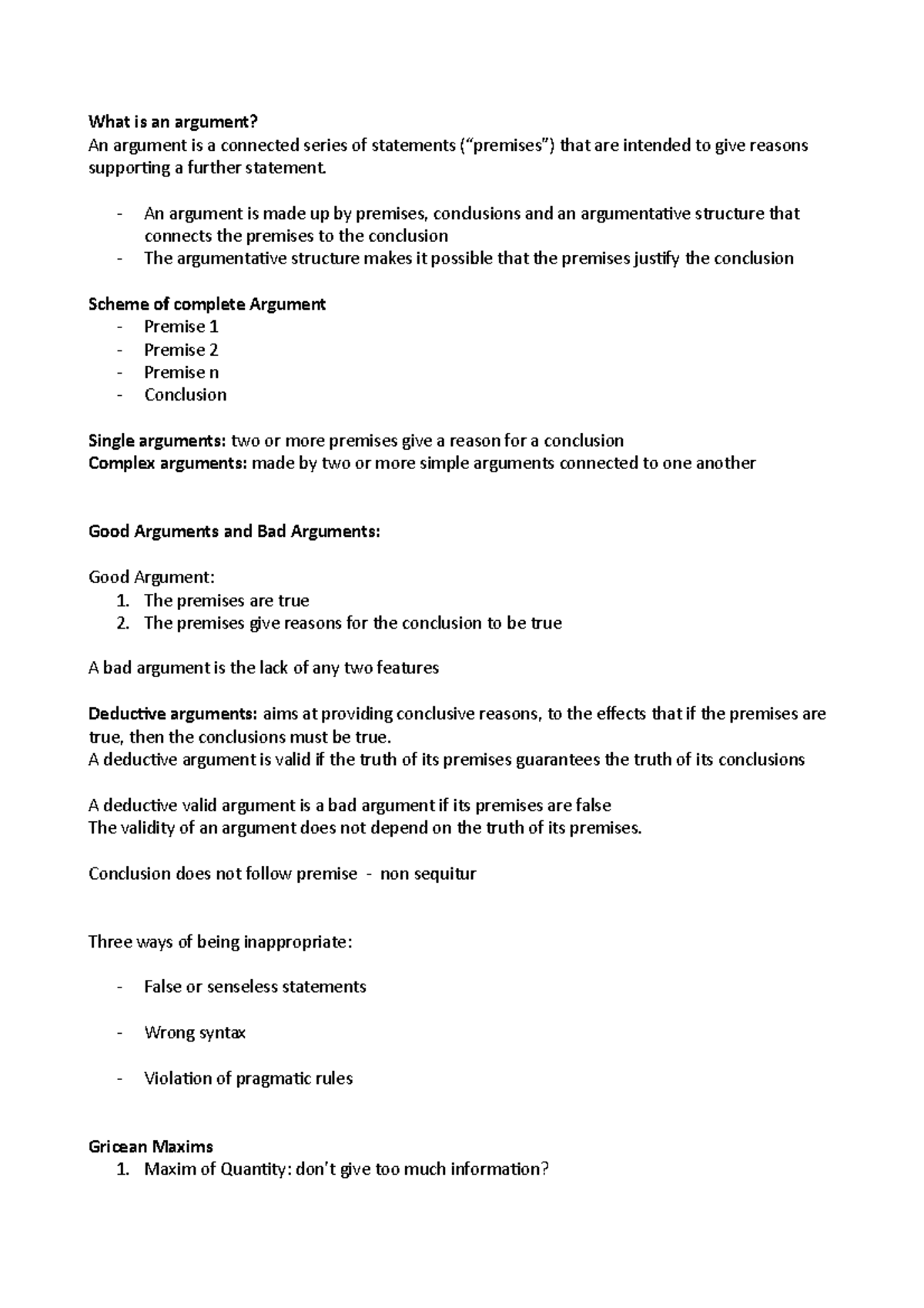 English - Lecture notes 2 - What is an argument? An argument is a ...