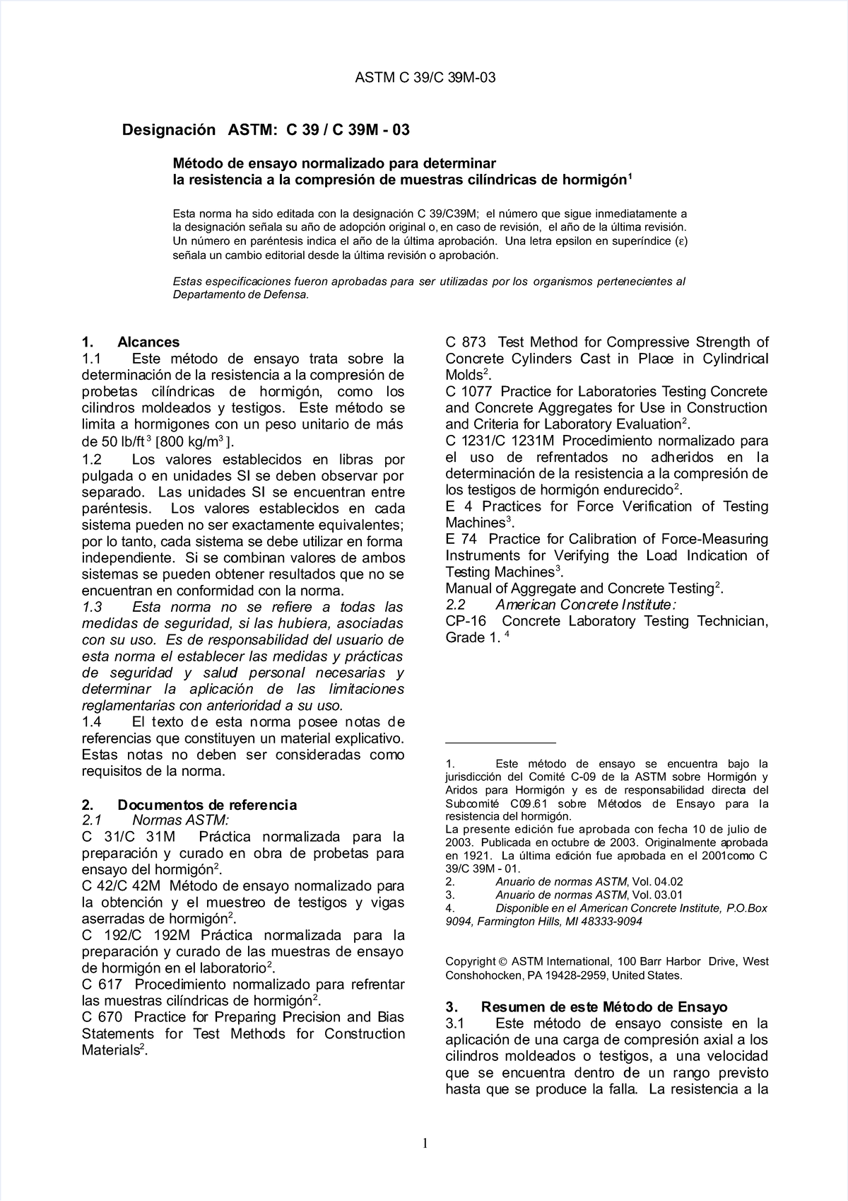 Pdf-astm-c-39-03 compress - DesignaciónDesignación ASTM:ASTM: CC 3939 // CC 39M39M - 03 03 ...