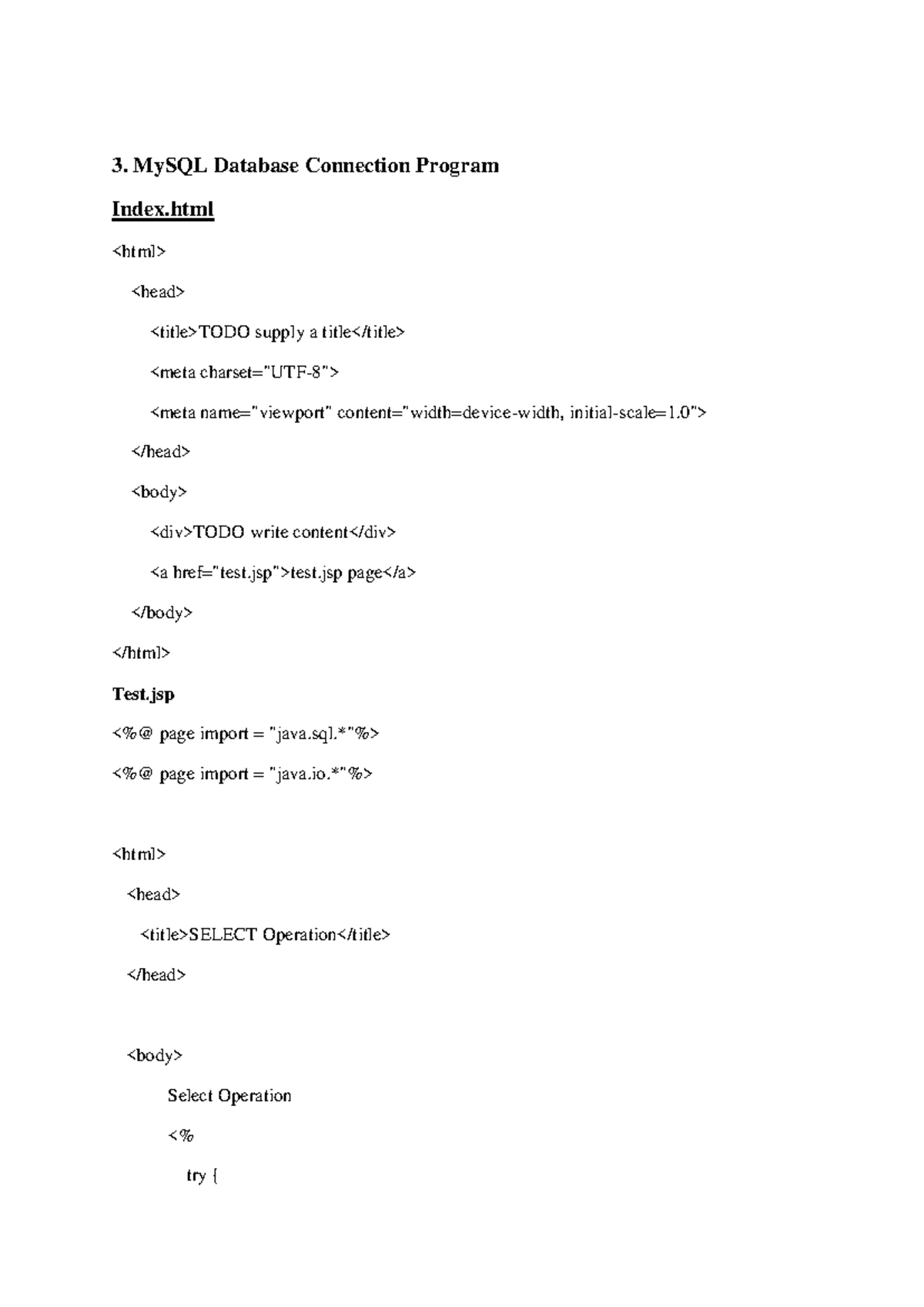 Wad lab manual 3-10 - 3. MySQL Database Connection Program Index - Studocu