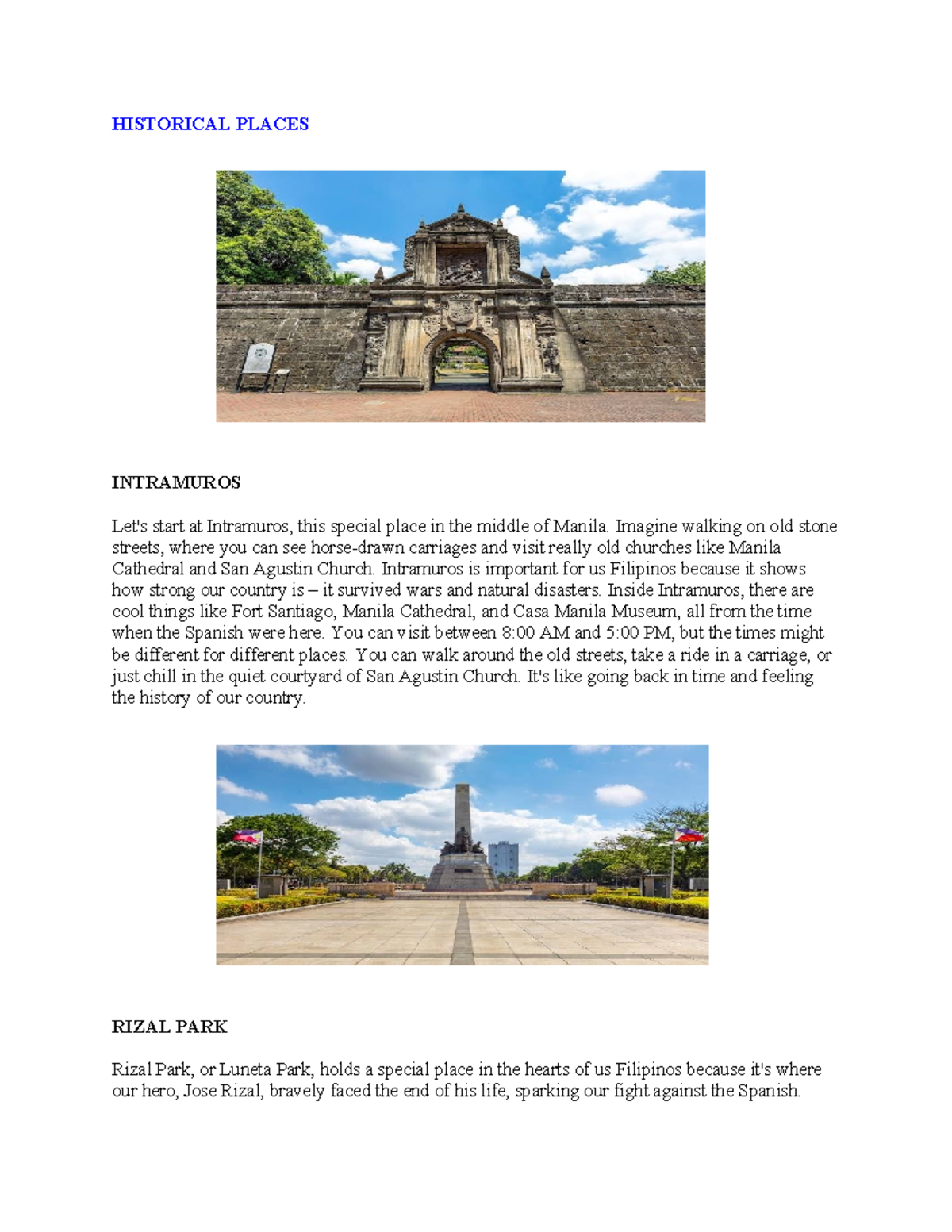 Historical- Places - PROJECT IN HISTORY - HISTORICAL PLACES INTRAMUROS ...
