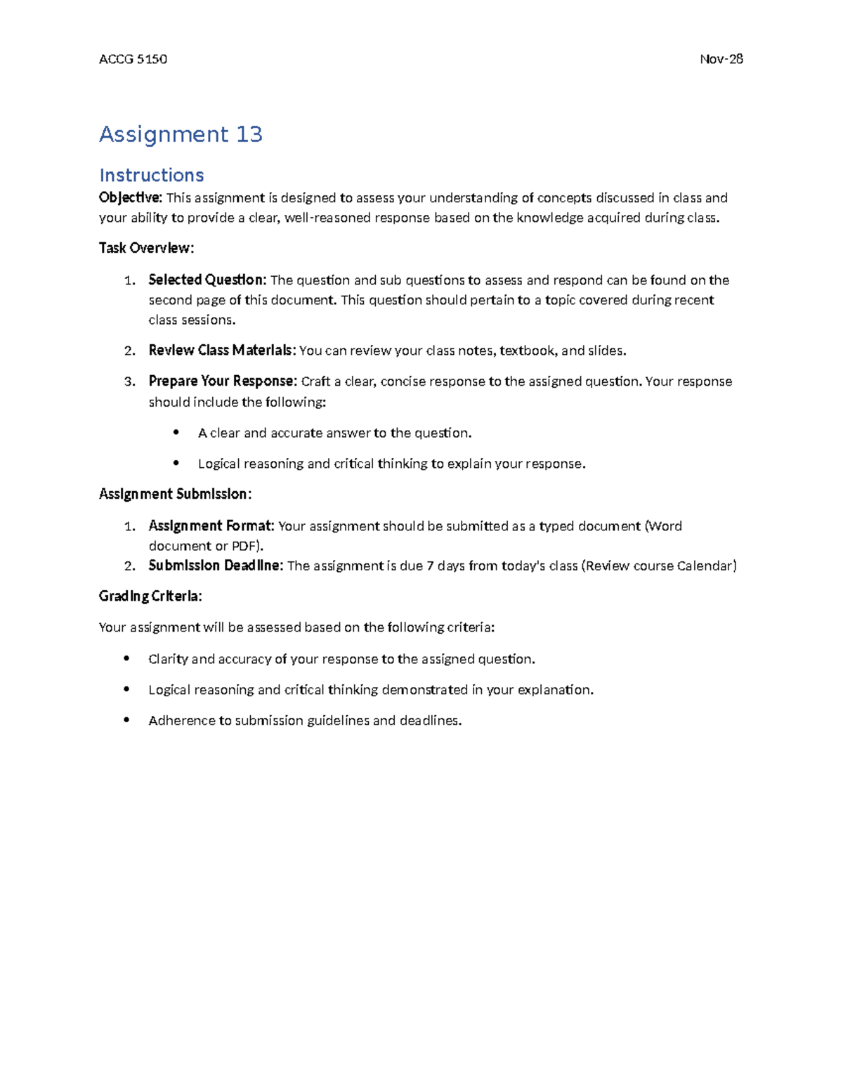 Assignment 13 - Assignment 13 Instructions Objective: This assignment is designed to assess your ...
