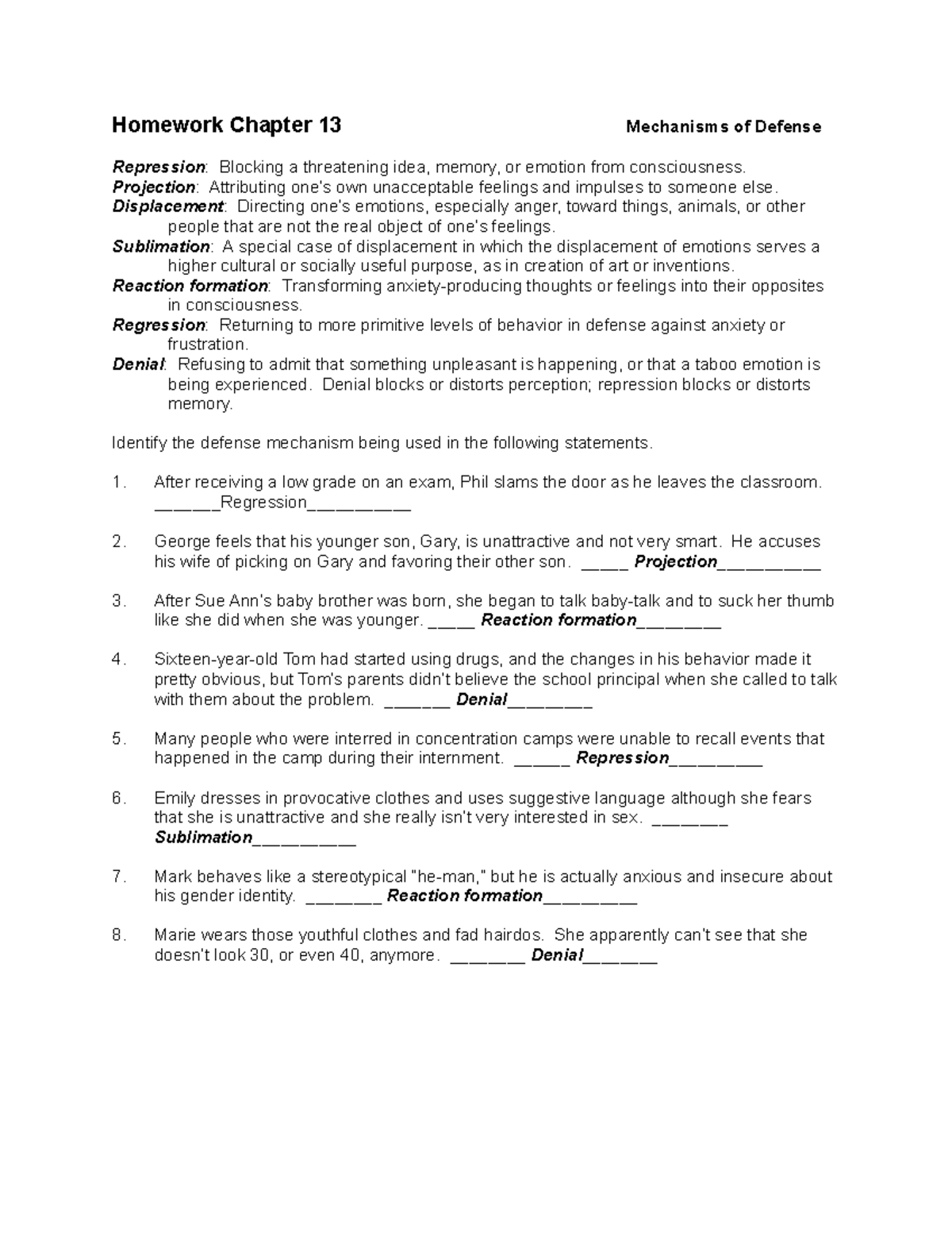 Isaiah Allen-Defense Mechanisms - Homework Chapter 13 Mechanisms of ...