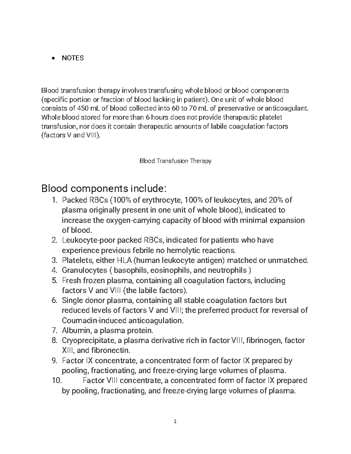 Changing the Position of the Patient - NOTES EXAM Blood transfusion ...
