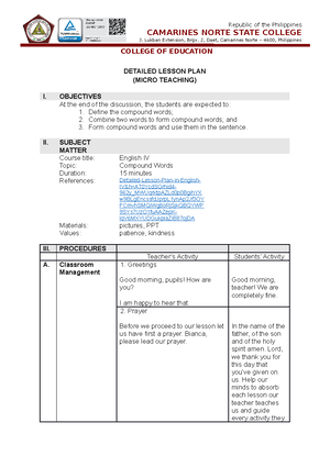 Grade 3 Quarter 4 Piloneo Zairen Mae Lesson Plan - Daet, Camarines ...