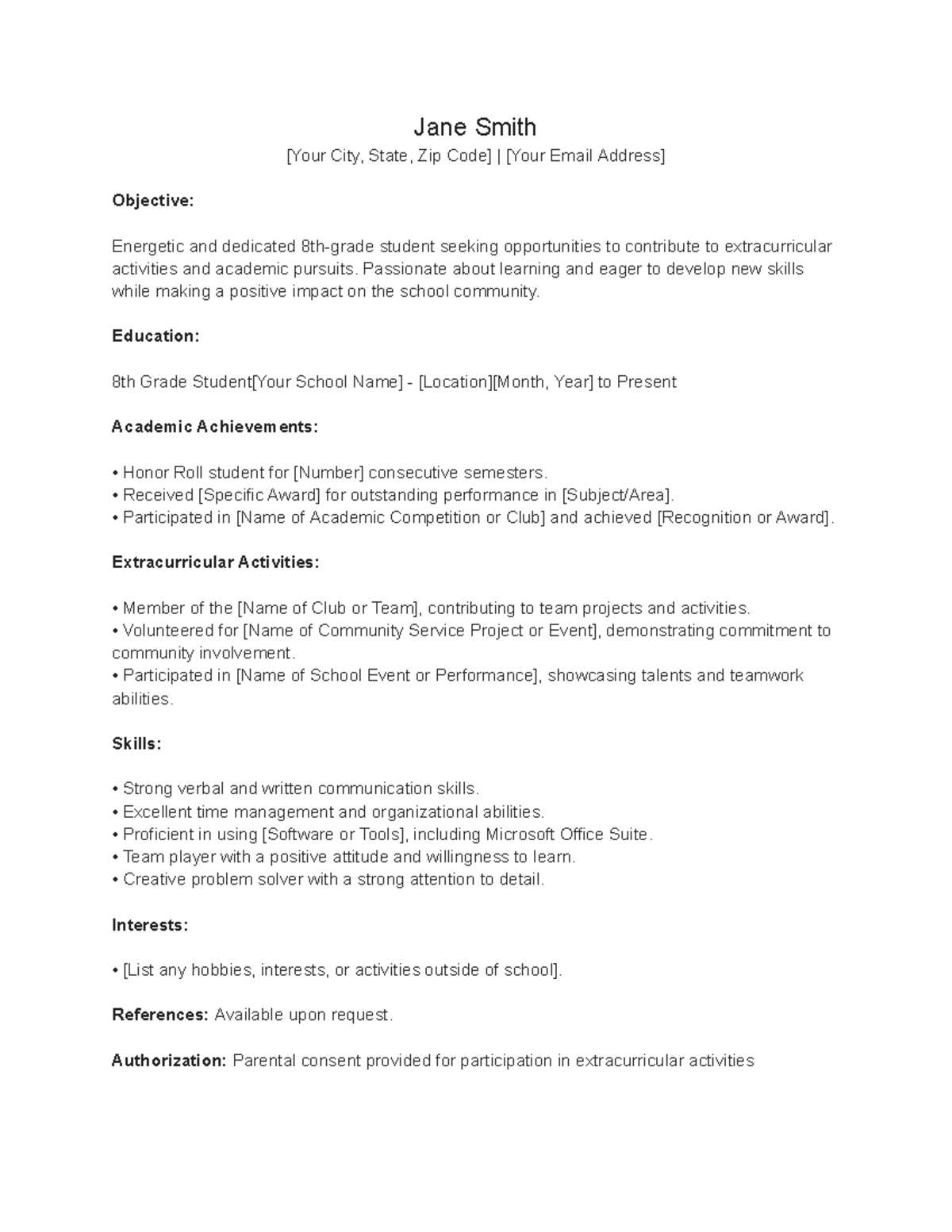 Sample Resume - assignment - Jane Smith [Your City, State, Zip Code ...