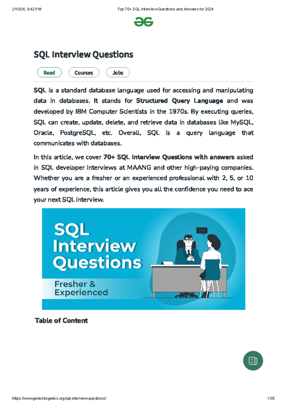 SQL Theory Question - Read Courses Jobs ####### SQL is a standard ...
