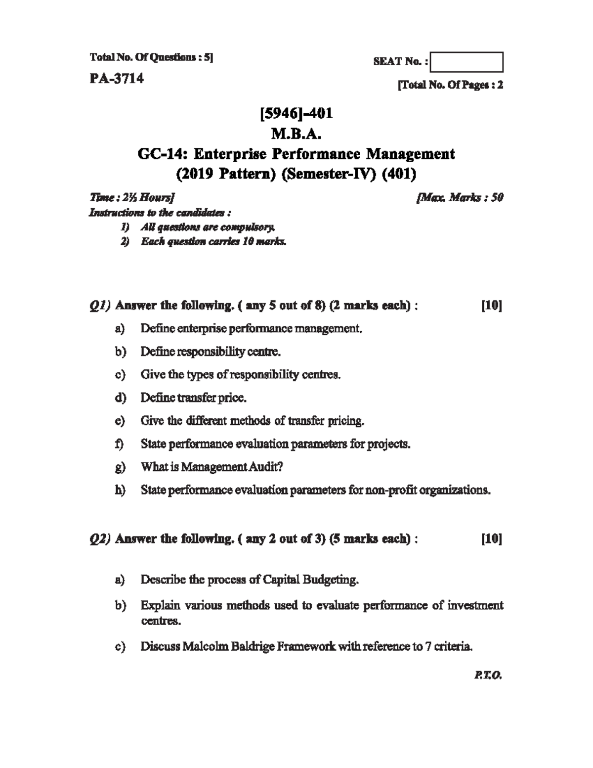 M.B.A ( 2019 Pattern ) OCT 22 - Decision Science - Solve any five out ...