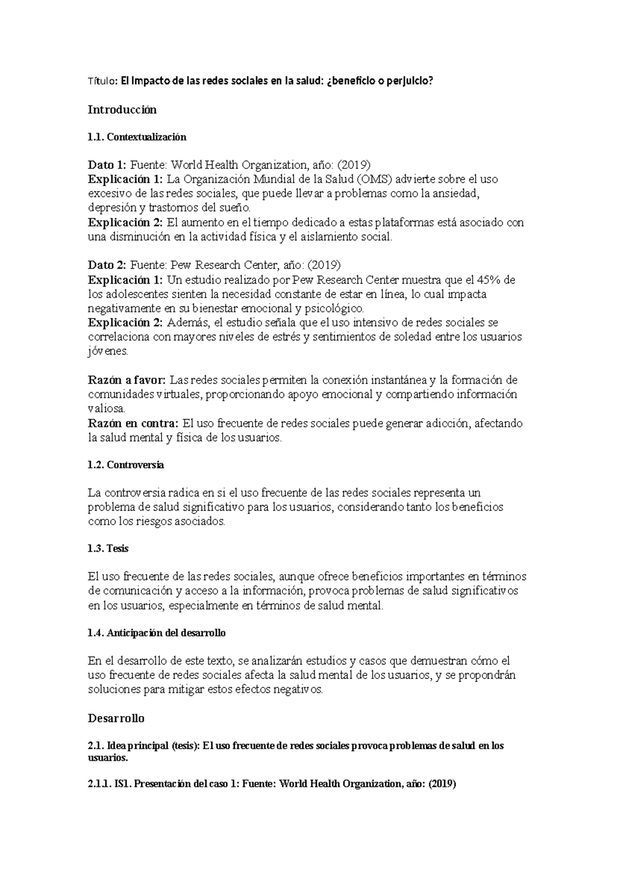 Ejemplo de texto argumentativo para examen final - Título: El impacto ...