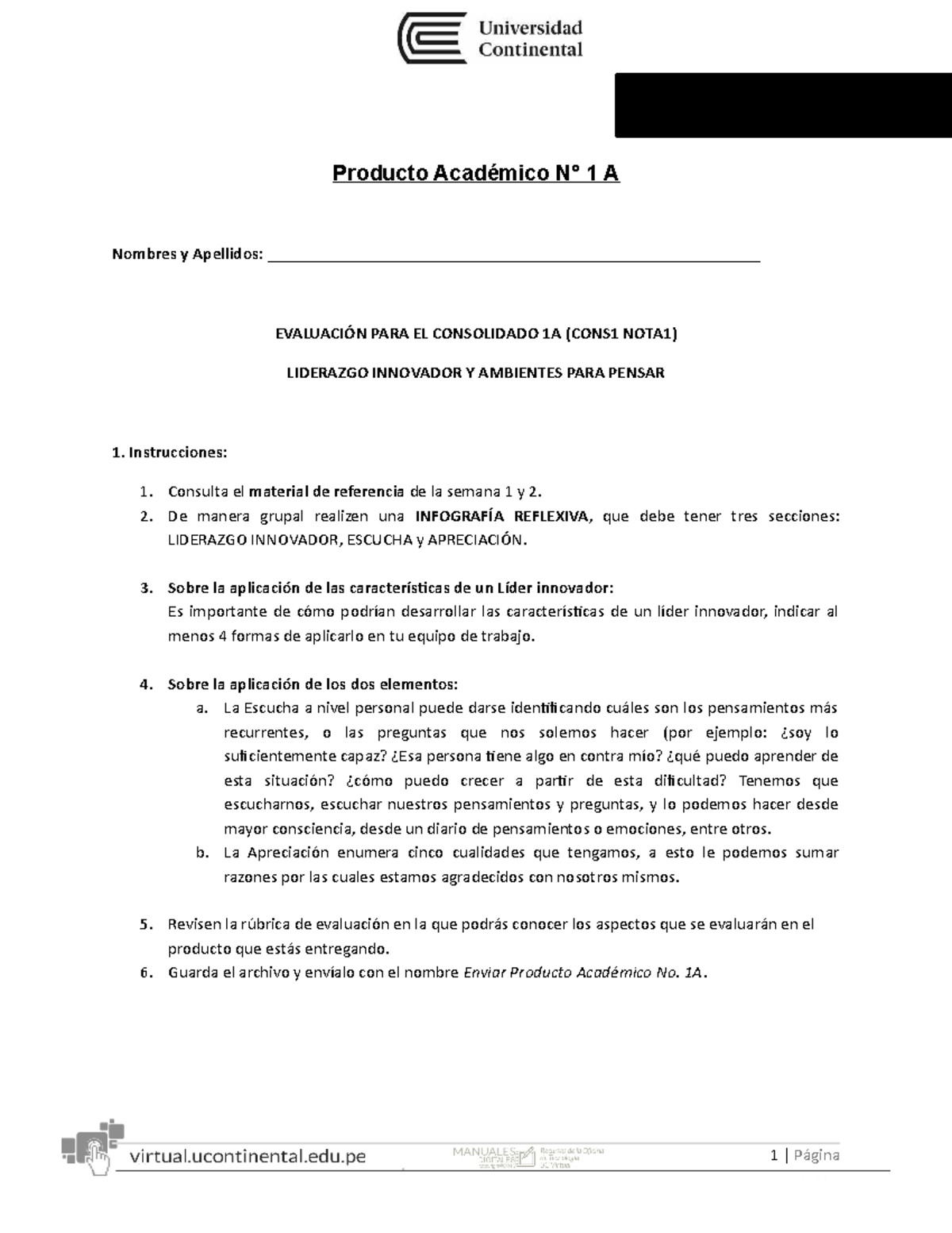Consolidado 1 NOTA1 - resuelto - Producto Académico N° 1 A Nombres y Apellidos: - Studocu