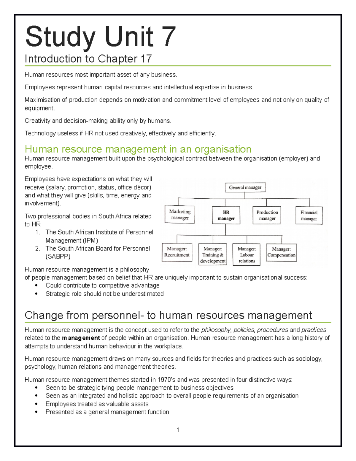 Study unit 7-Chapter 17 Human Resources - Study Unit 7 Introduction to ...