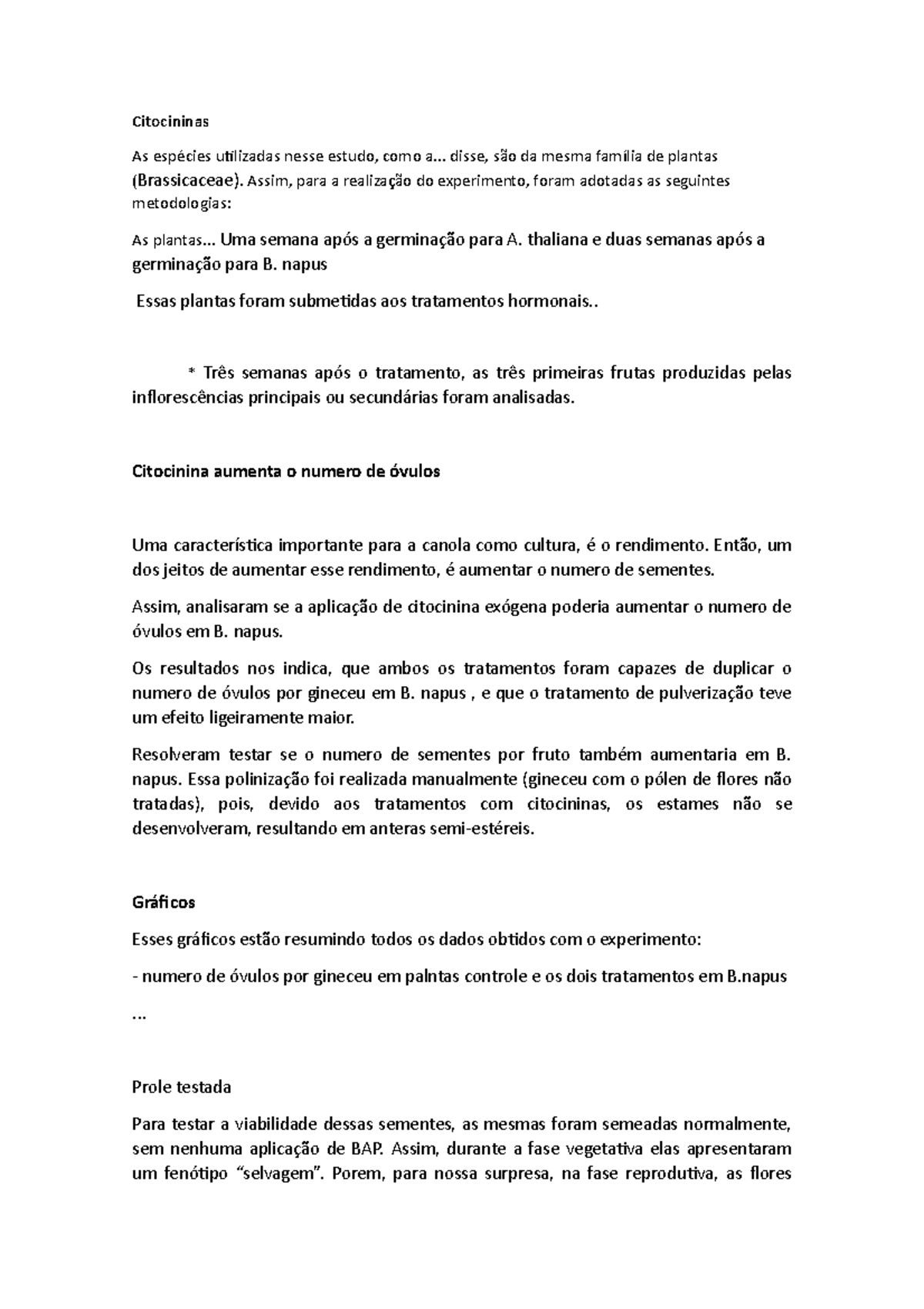 Citocininas - Hormônio vegetal - Citocininas As espécies utilizadas ...