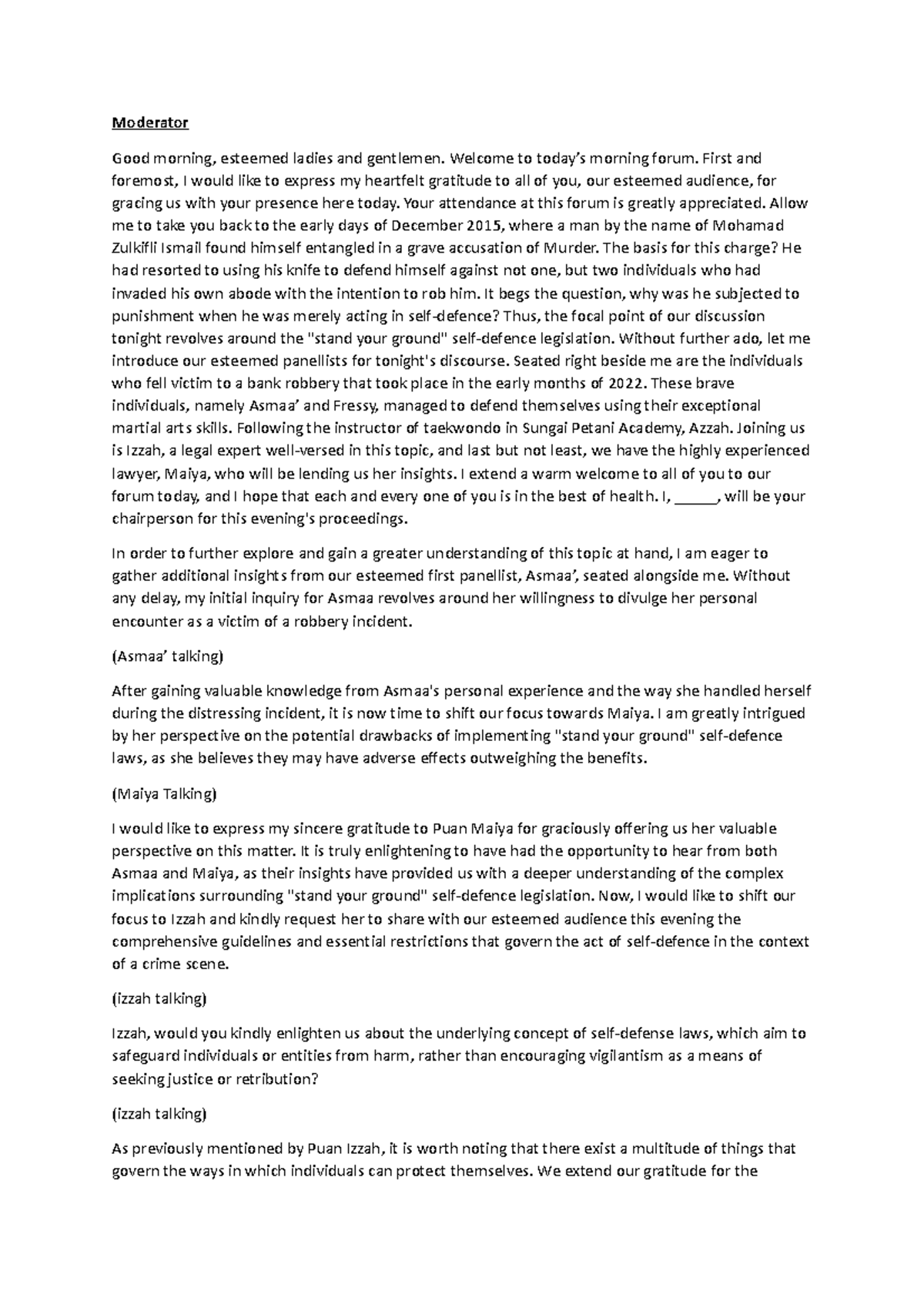 Moderator script 2 - for forum thingy - Moderator Good morning ...