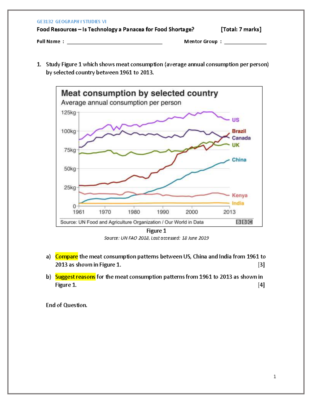 GE3132 Food Practice Assignment 1 Answer Key - GE3132 GEOGRAPHY STUDIES ...
