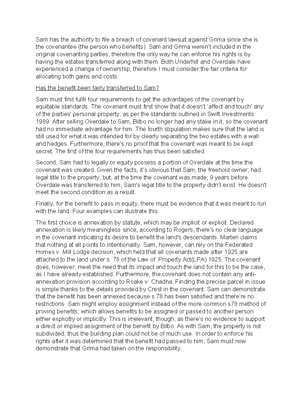 Restrictive covenant - Sam has the authority to file a breach of ...