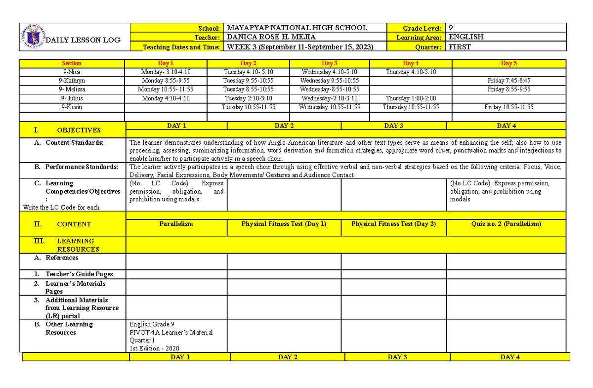 DLL-WEEK-3-ENG-9 - DLL - DAILY LESSON LOG School: MAYAPYAP NATIONAL ...
