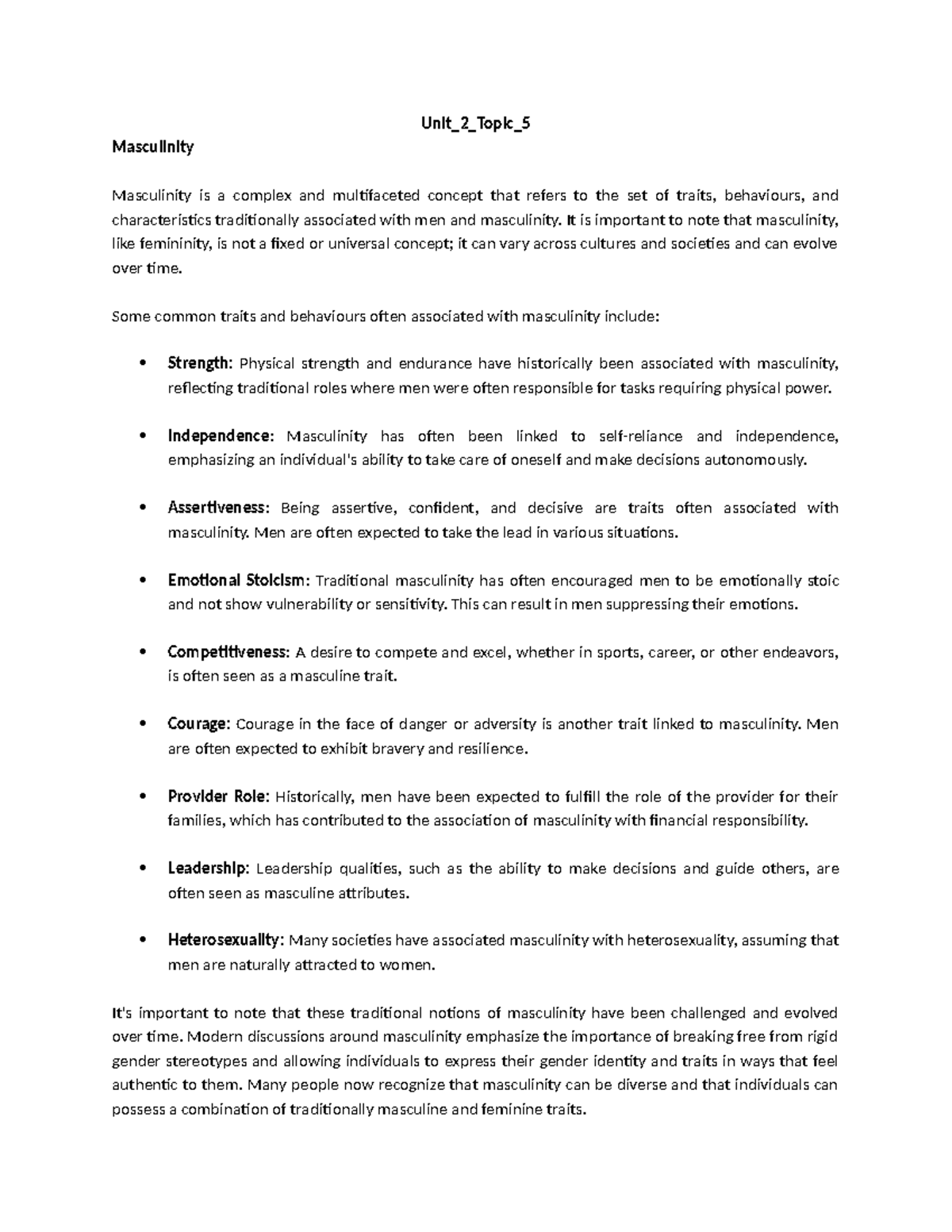 Unit 2 Topic 5 - Unit_2_Topic_ Masculinity Masculinity is a complex and ...