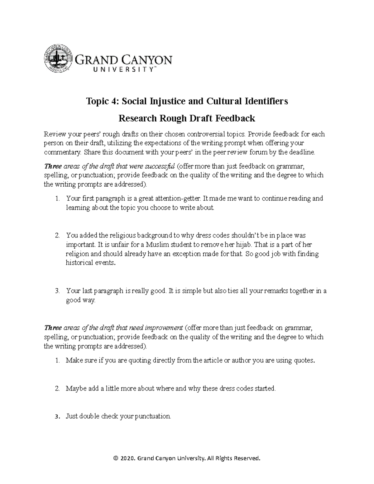 Peer reviewed work - replies - Topic 4: Social Injustice and Cultural ...