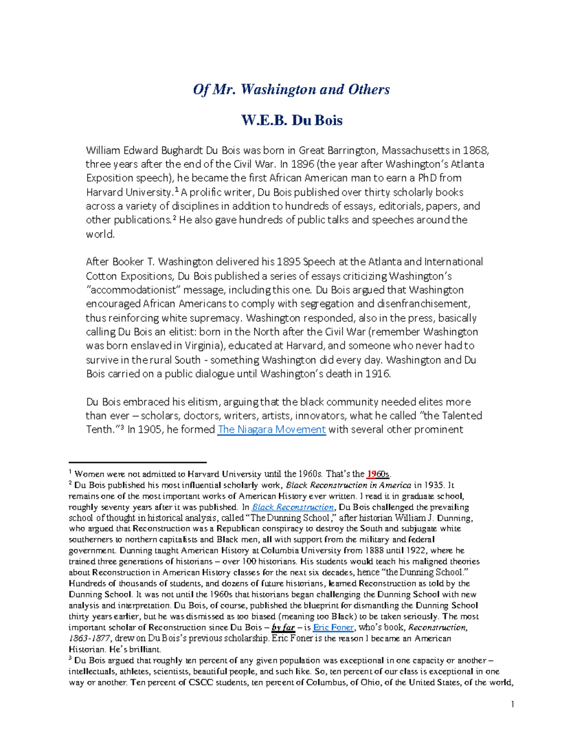 WEB Du Bois, On Mr. Washington and Others - Of Mr. Washington and ...