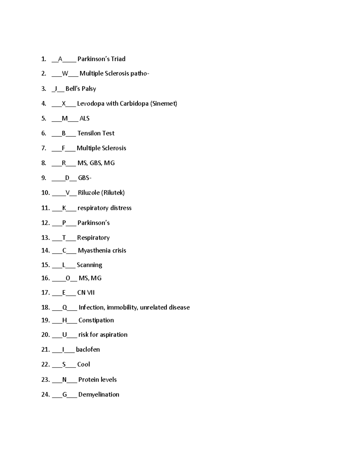 Neuro Disorder Matching - A__ Parkinson's Triad W Multiple Sclerosis ...
