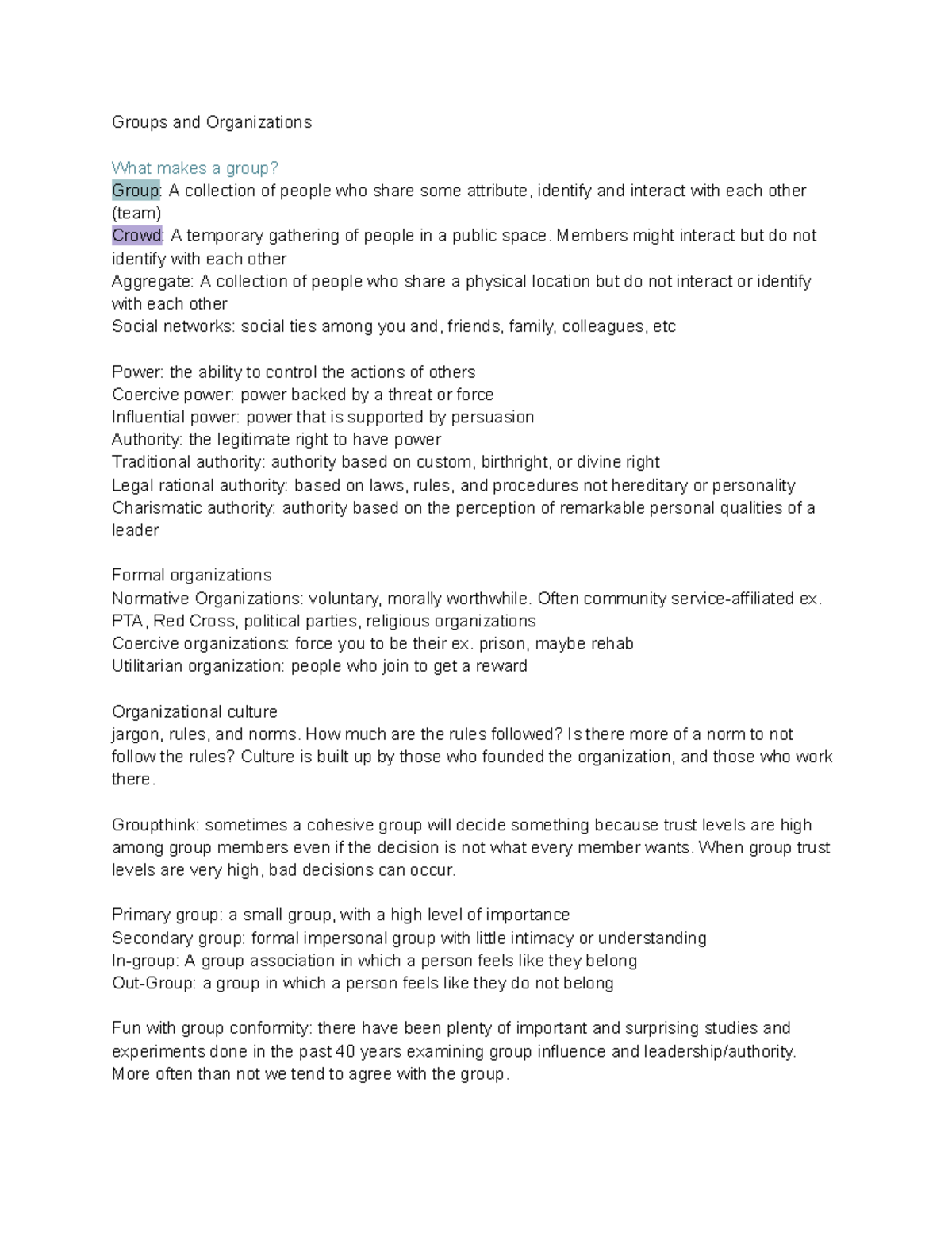 Sociology UNIT 2 - Groups and Organizations What makes a group? Group ...