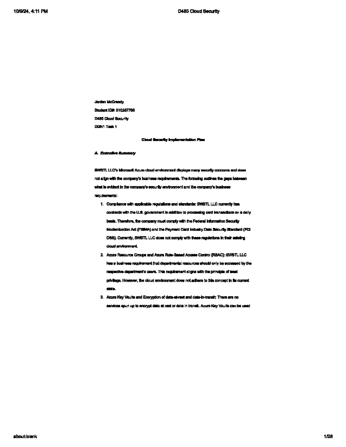 Studoc - Assignment 1 - 4:11 PM D485 Cloud Security Jordan McCready ...