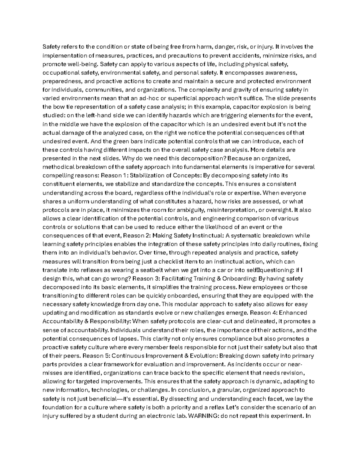 Lecture Safety 3 - Safety refers to the condition or state of being ...