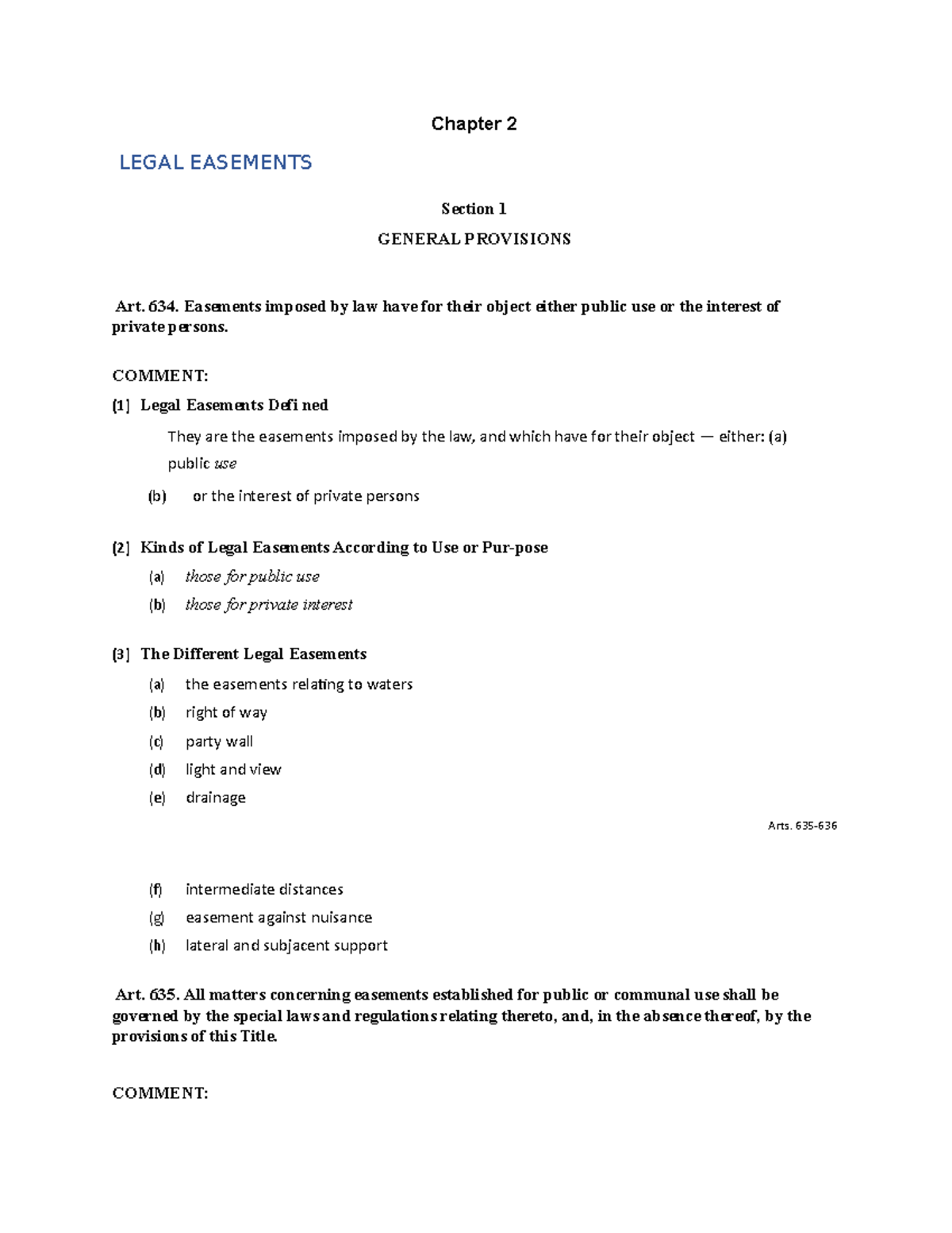 Property law m164 - Chapter 2 LEGAL EASEMENTS Section 1 GENERAL ...
