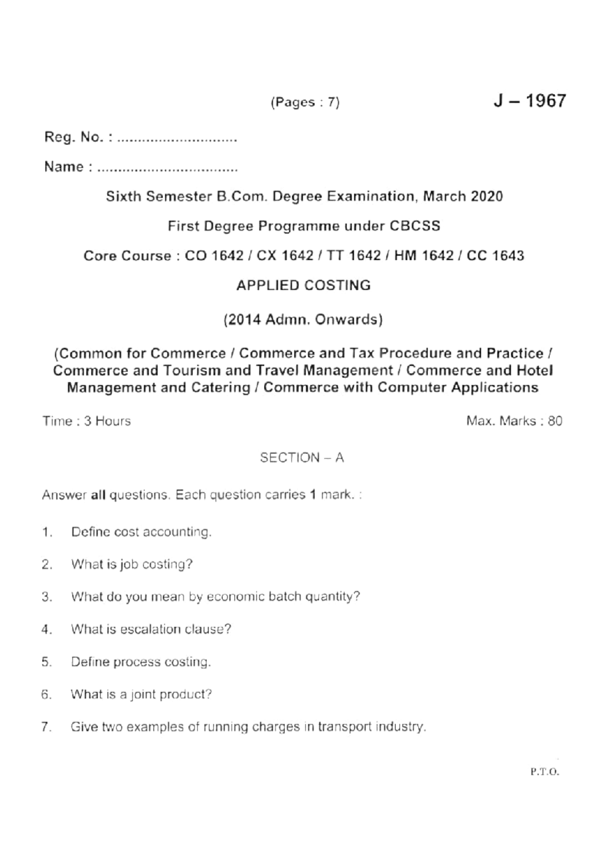 Applied Costing CO 1642 J 1967 - B.com Travel and tourism - Studocu