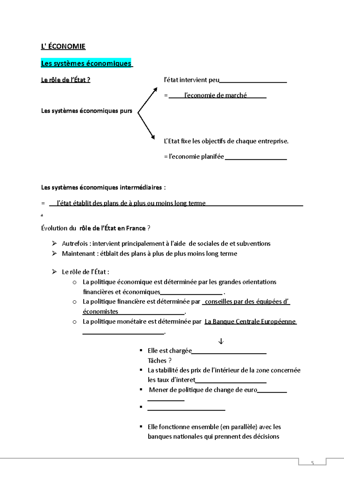 1BNL - 3 Economie Schéma - L' ÉCONOMIE Les systèmes économiques Le rôle ...